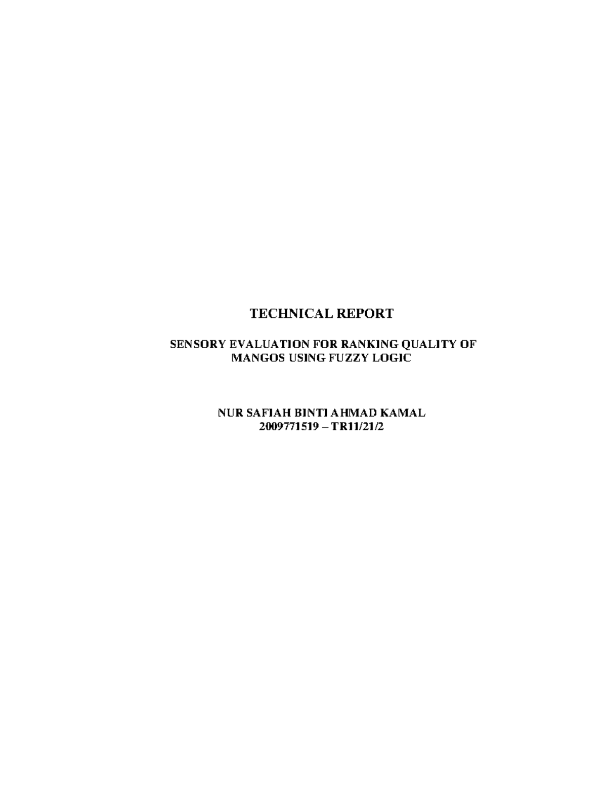 Cover page.nur safiah binti ahmad kamal - TECHNICAL REPORT SENSORY ...