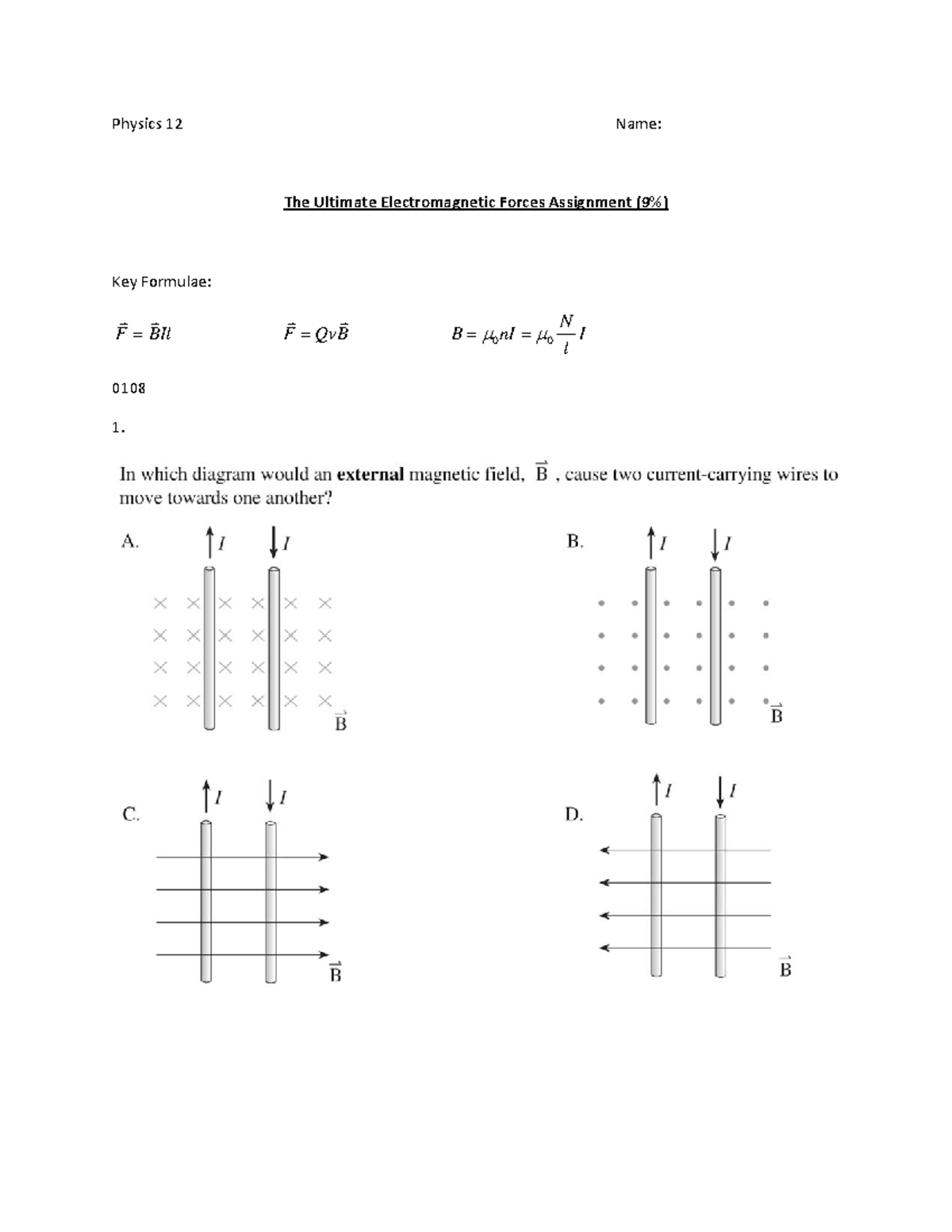 Electromagnetism Provincial Exam Package - Physics 12 Name: The ...