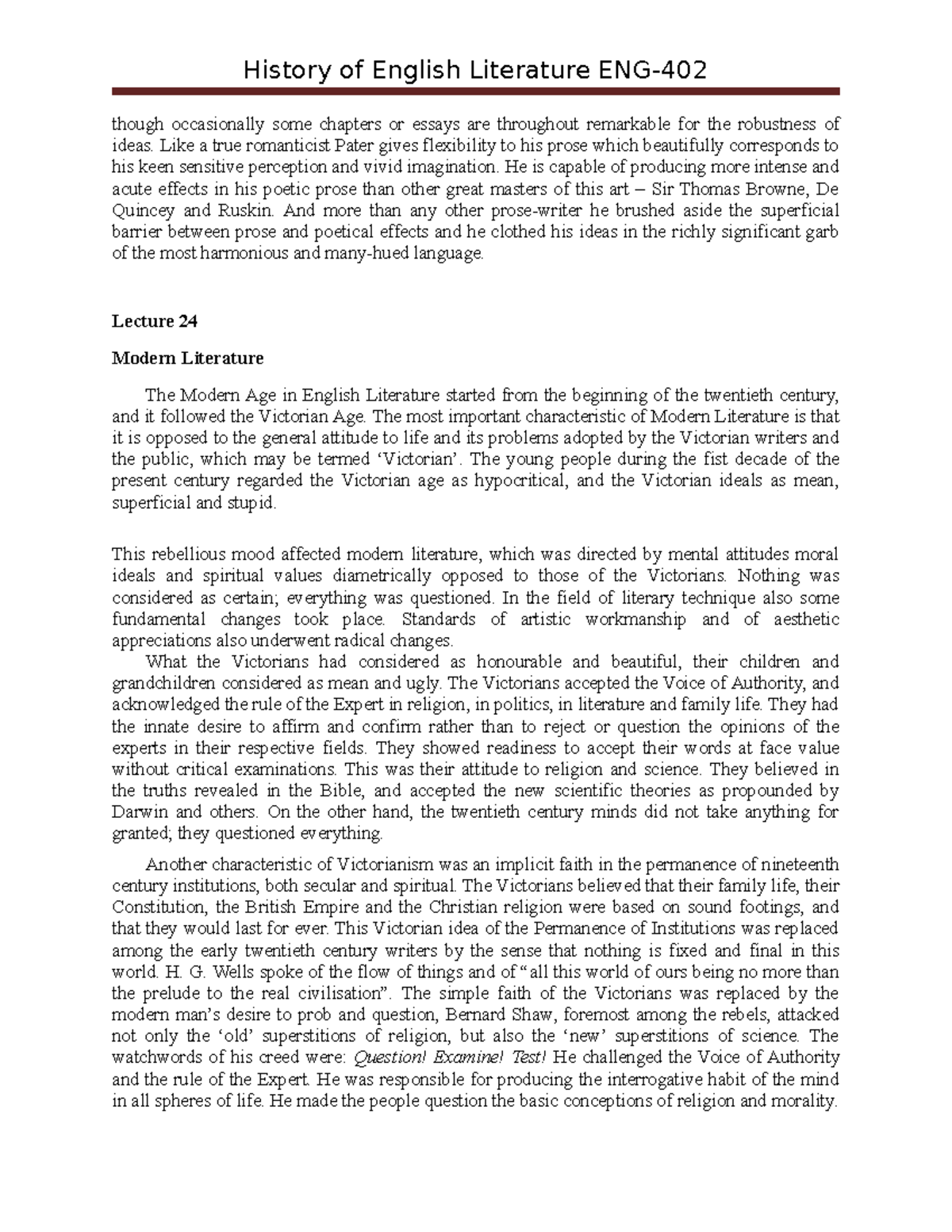 Modern Literature Lecture Notes 7 History Of English Literature modern-literature-lecture-notes-7-history-of-english-literature