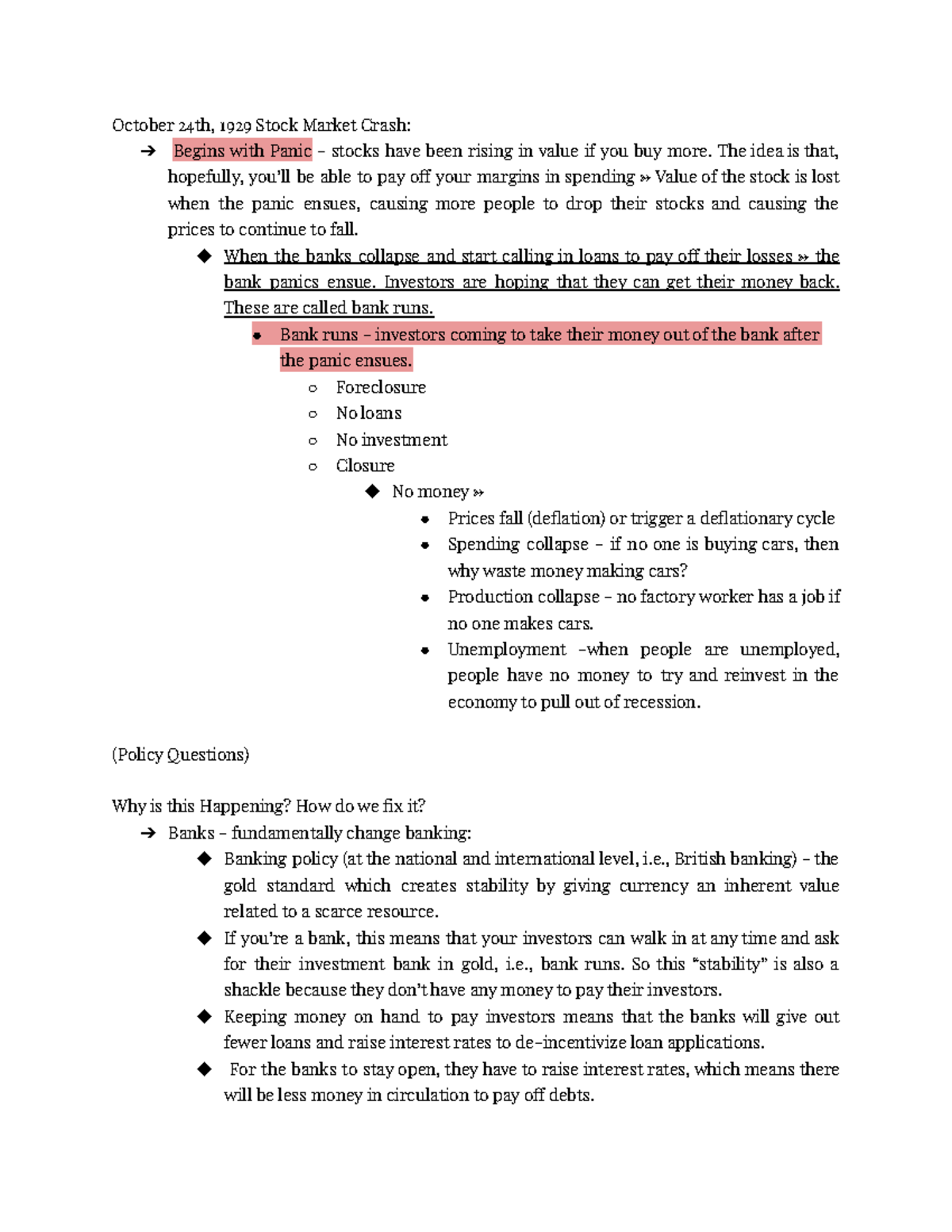 History of the Great Depression Notes 3 - October 24th, 1929 Stock ...