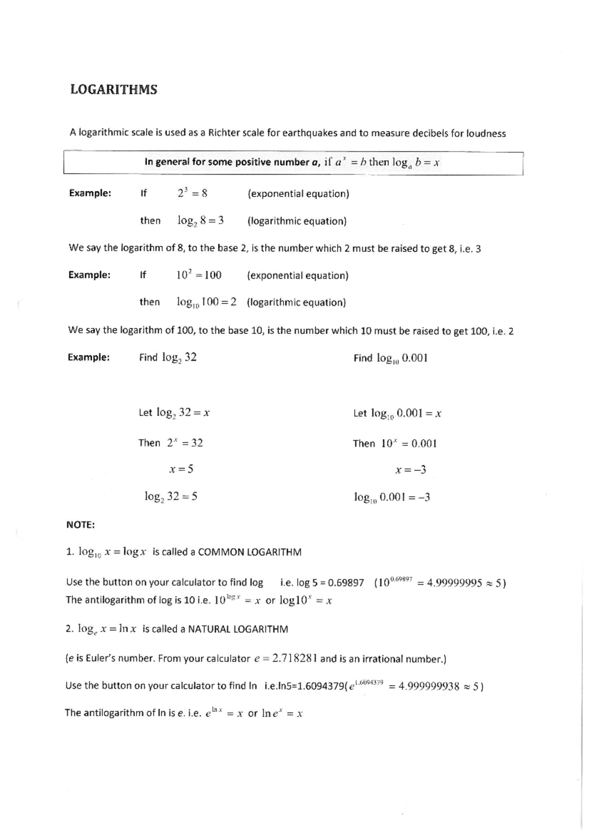 5Lesson 5 Logarithm and Inverses Notes Solutions - MATH1722 - Studocu