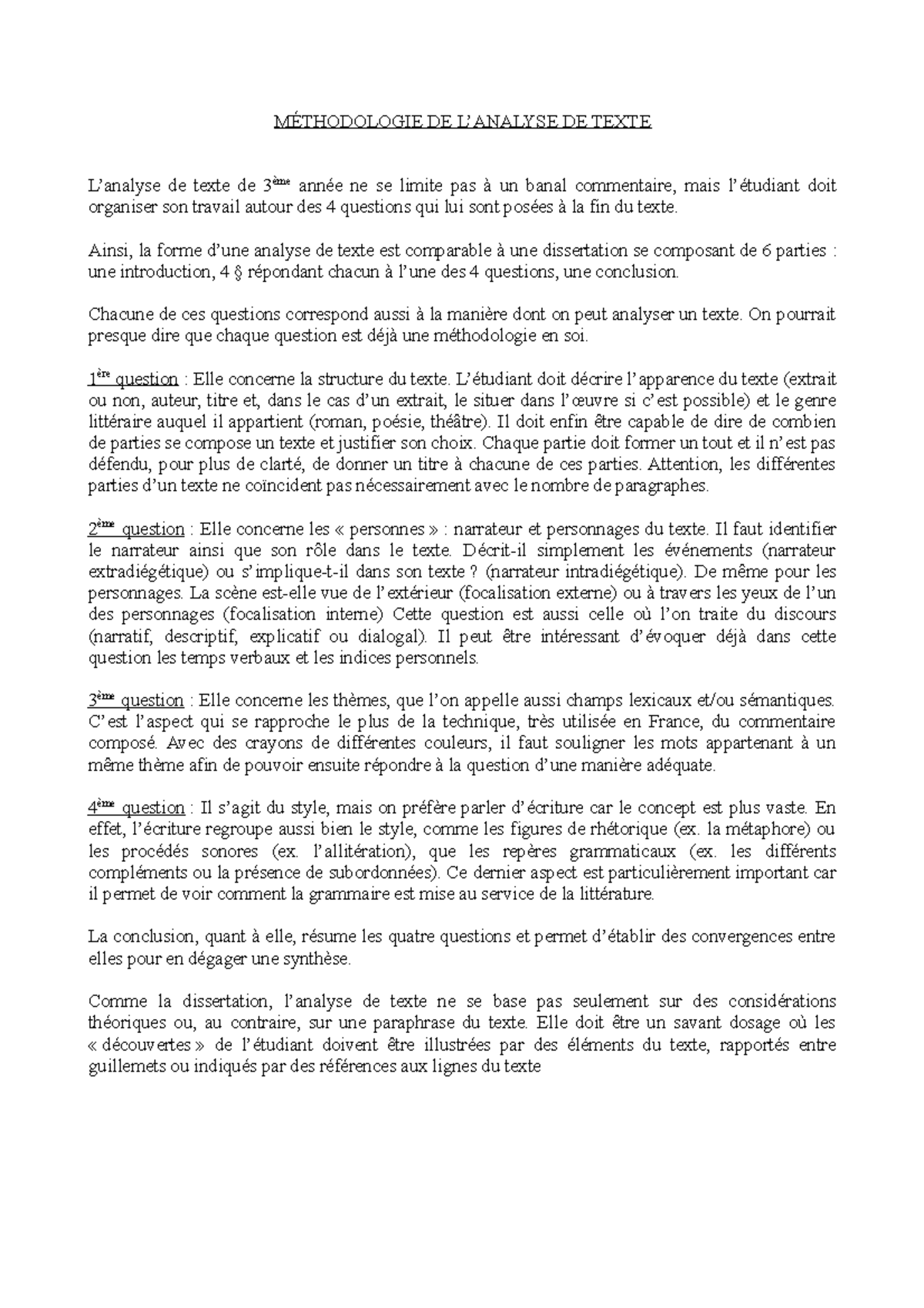 Methodologedel analysedetexte - MÉTHODOLOGIE DE L’ANALYSE DE TEXTE L’analyse de texte de 3ème ...