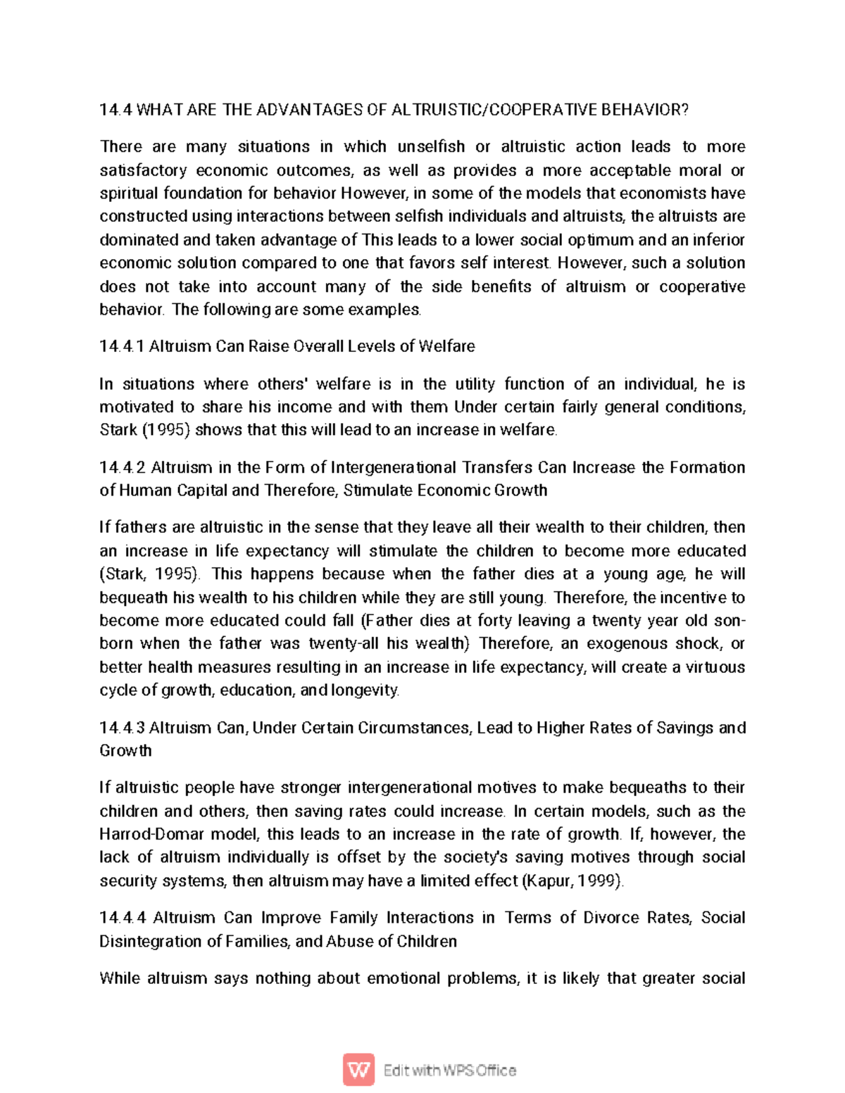 WHAT ARE THE Advantages OF Altruistic- Cooperative Behavior - 14 WHAT ...