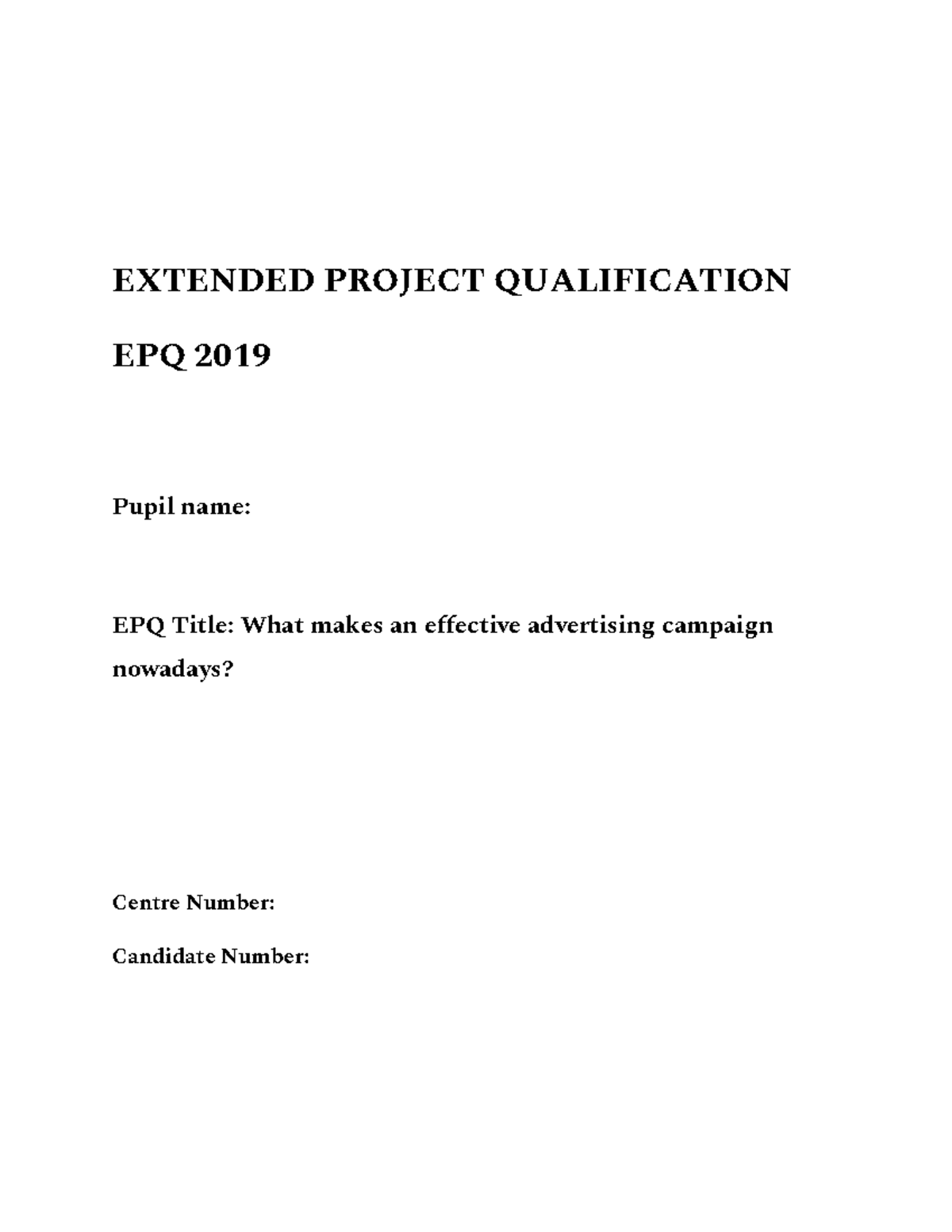 Exemplar-dissertation - EXTENDED PROJECT QUALIFICATION EPQ 2019 Pupil ...