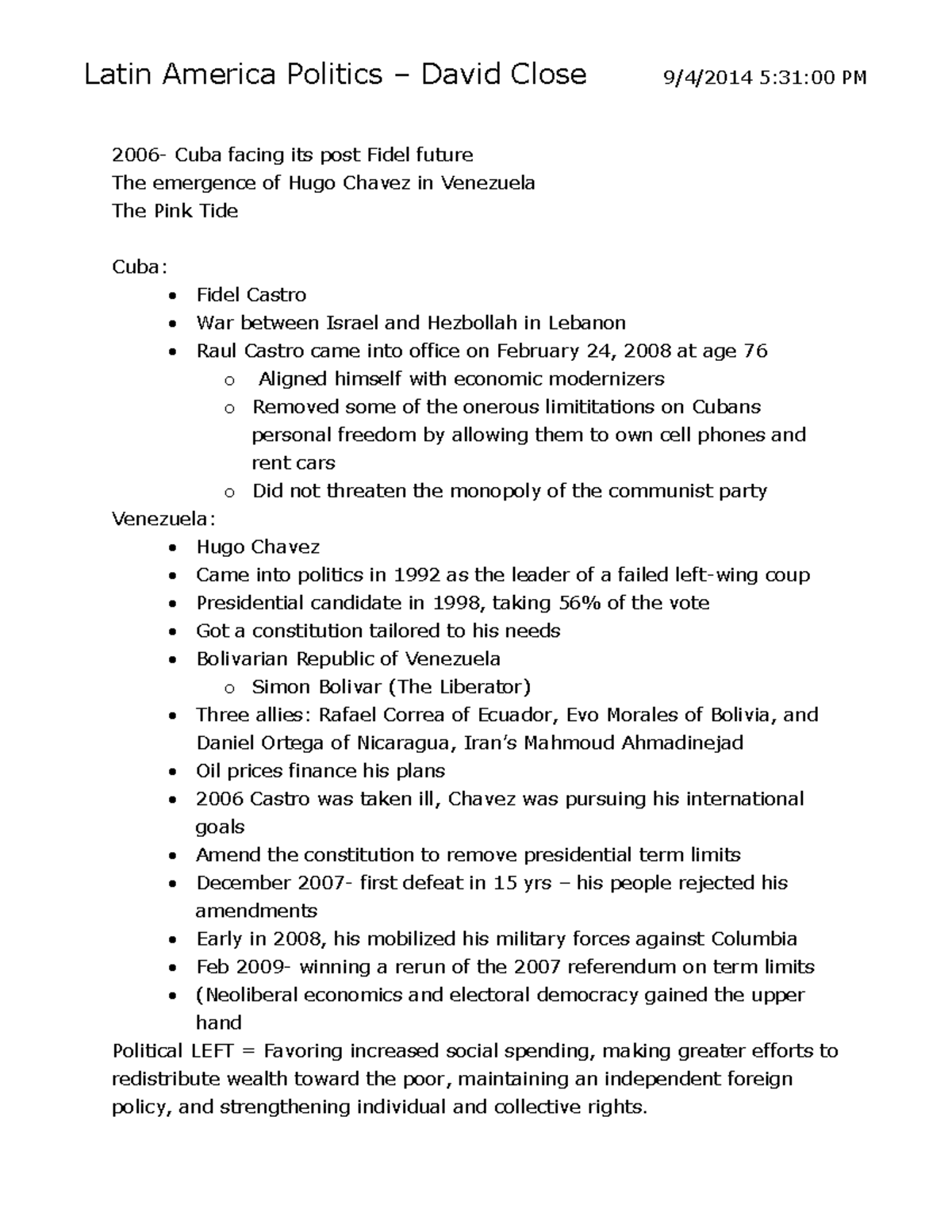 Revision Notes Intro To Lat Amer Gov & Politics: summary of course ...