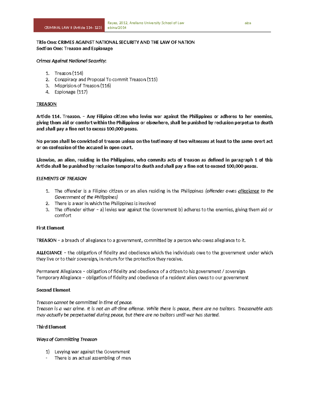 234826666 Title 1 Article 114 123 Criminal Law II Review Notes Revised ...