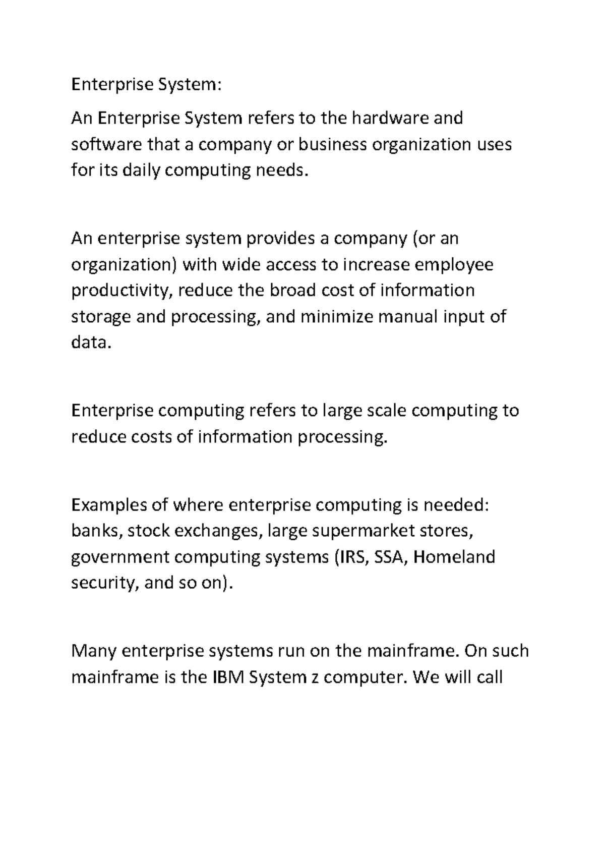 Week 1 Enterprise Notes - Enterprise System: An Enterprise System ...