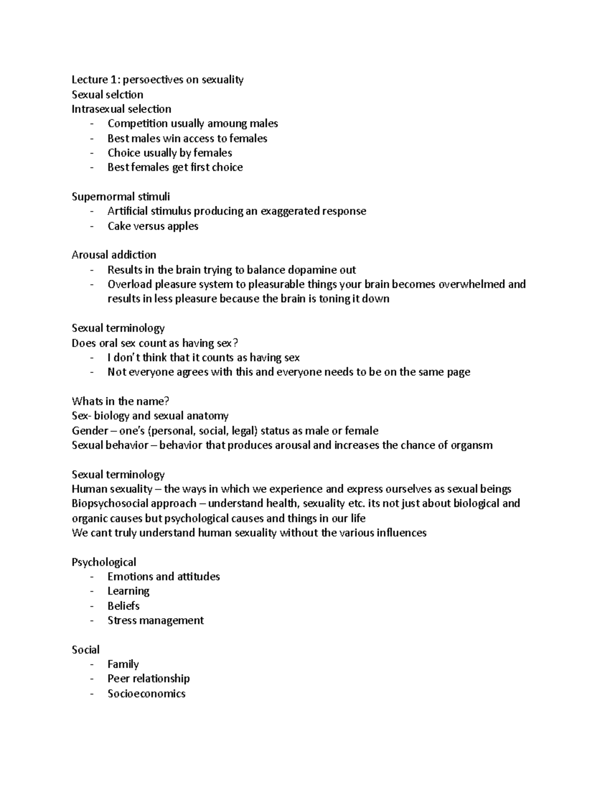 Lecture 1 Lecture 1 Persoectives On Sexuality Sexual Selction Intrasexual Selection