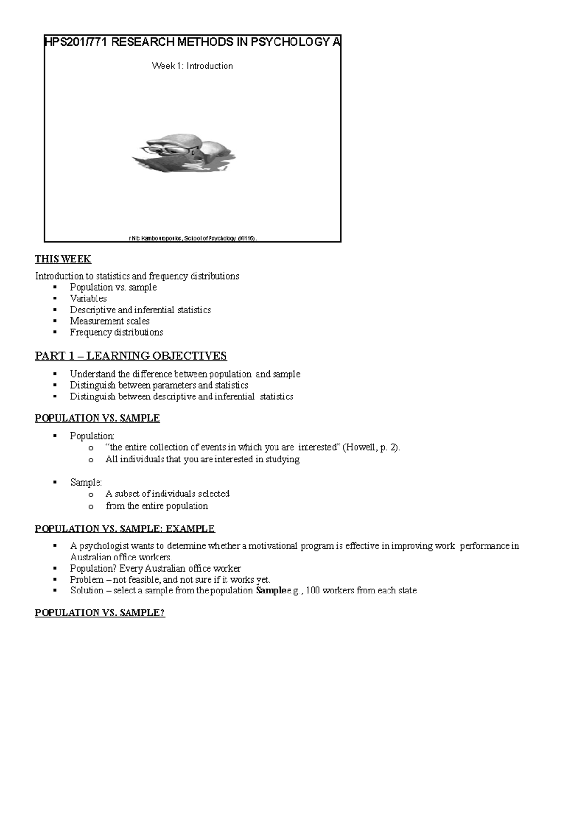 Week 1 - Introduction PART 2 (Repaired) - HPS201/771 RESEARCH METHODS ...