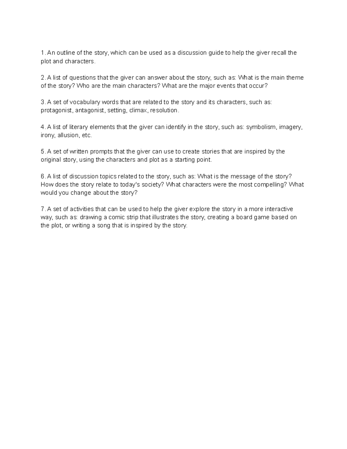 The giver - An outline of the story, which can be used as a discussion ...