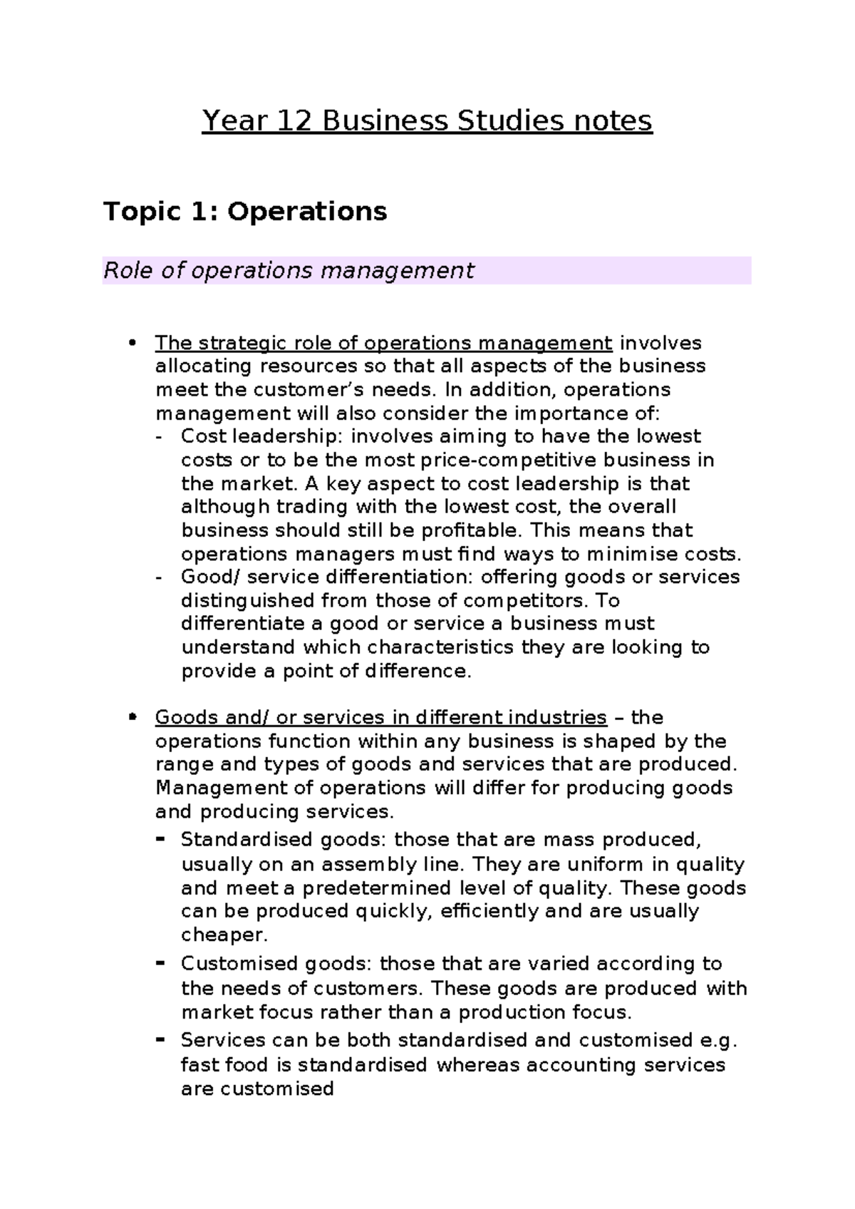 Year 12 Business Studies notes - Year 12 Business Studies notes Topic 1 ...