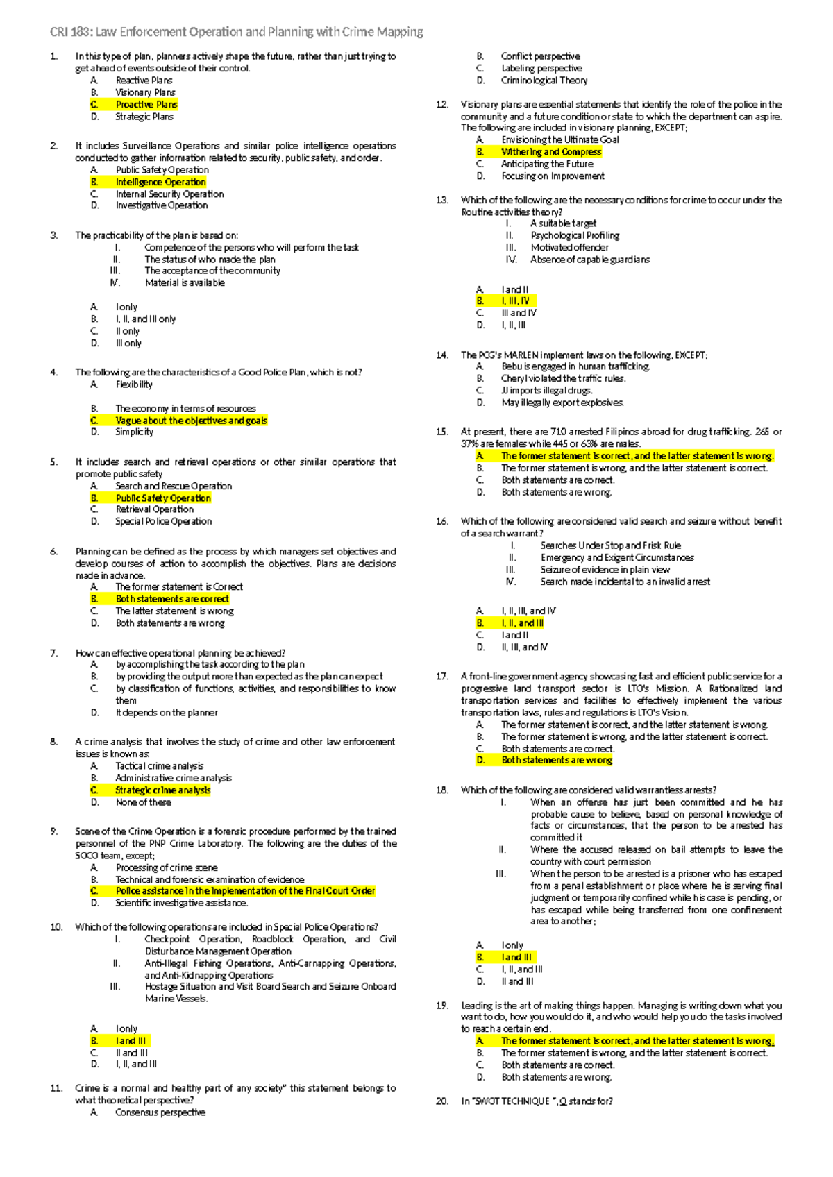 CRI 183 Law enforcement operation and planning with crime mapping notes ...