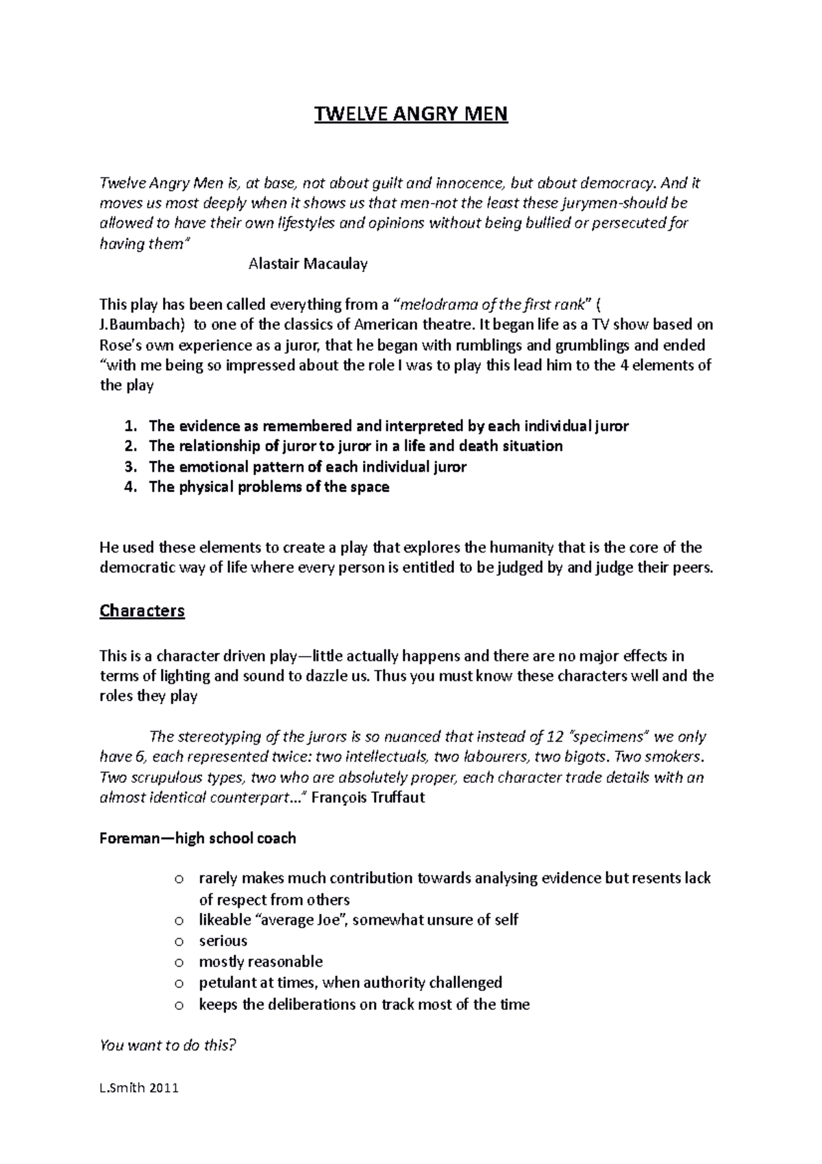 12 Angry Men - notes on characters - TWELVE ANGRY MEN Twelve Angry Men ...