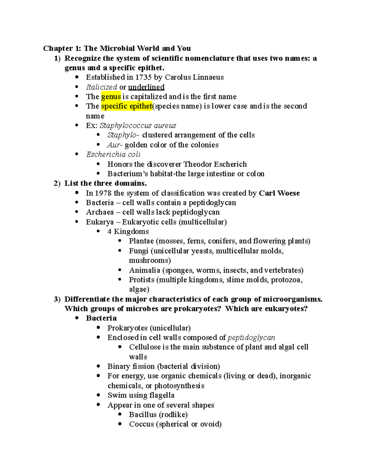 summer 2022 Exam 1 Outline - Chapter 1: The Microbial World and You 1 ...