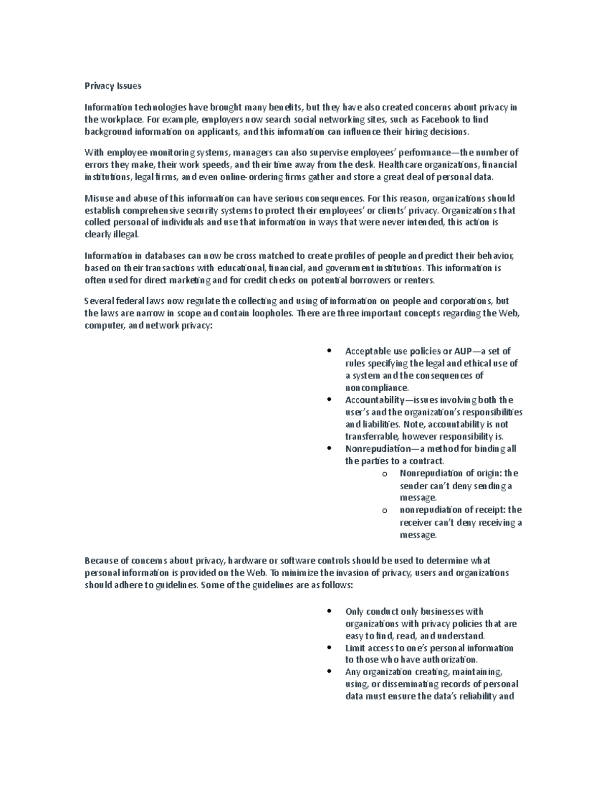 Module 4 Lecture Notes Ism Privacy Issues Information Technologies Have Brought Many Benefits