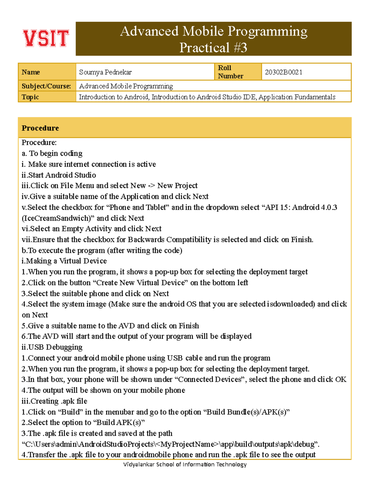 AMP Worksheet- Practical 3 - Advanced Mobile Programming Practical Name ...