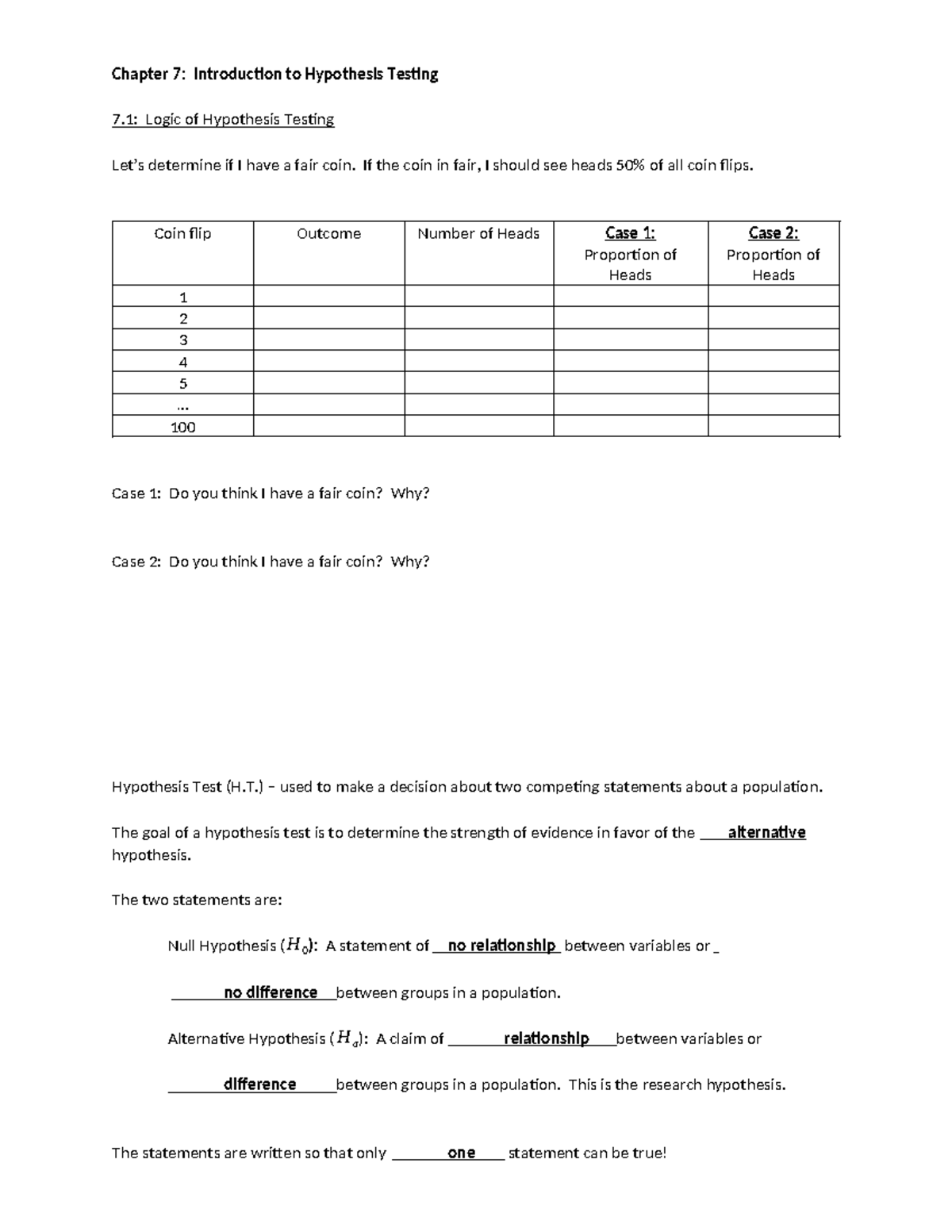 Chapter 7soln - Chapter 7: Introduction to Hypothesis Testing 7: Logic ...