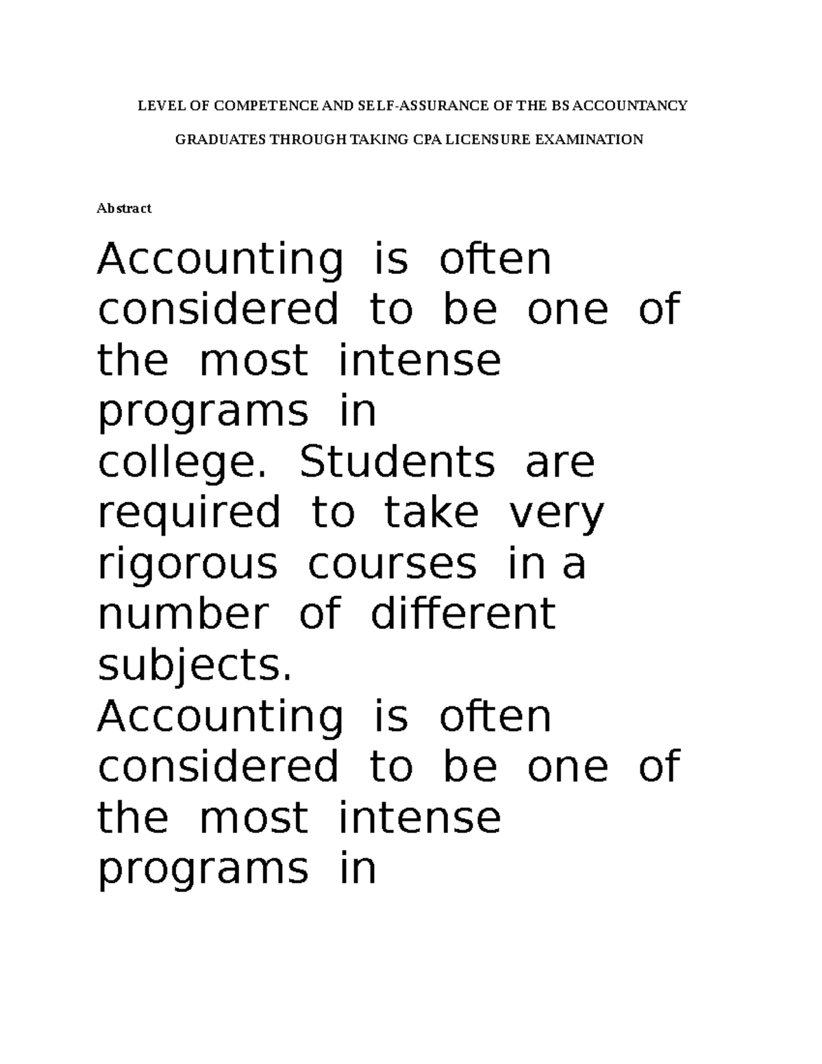 NOTES THESIS GUIDE FOR BSA STUDENTS - LEVEL OF COMPETENCE AND SELF ...