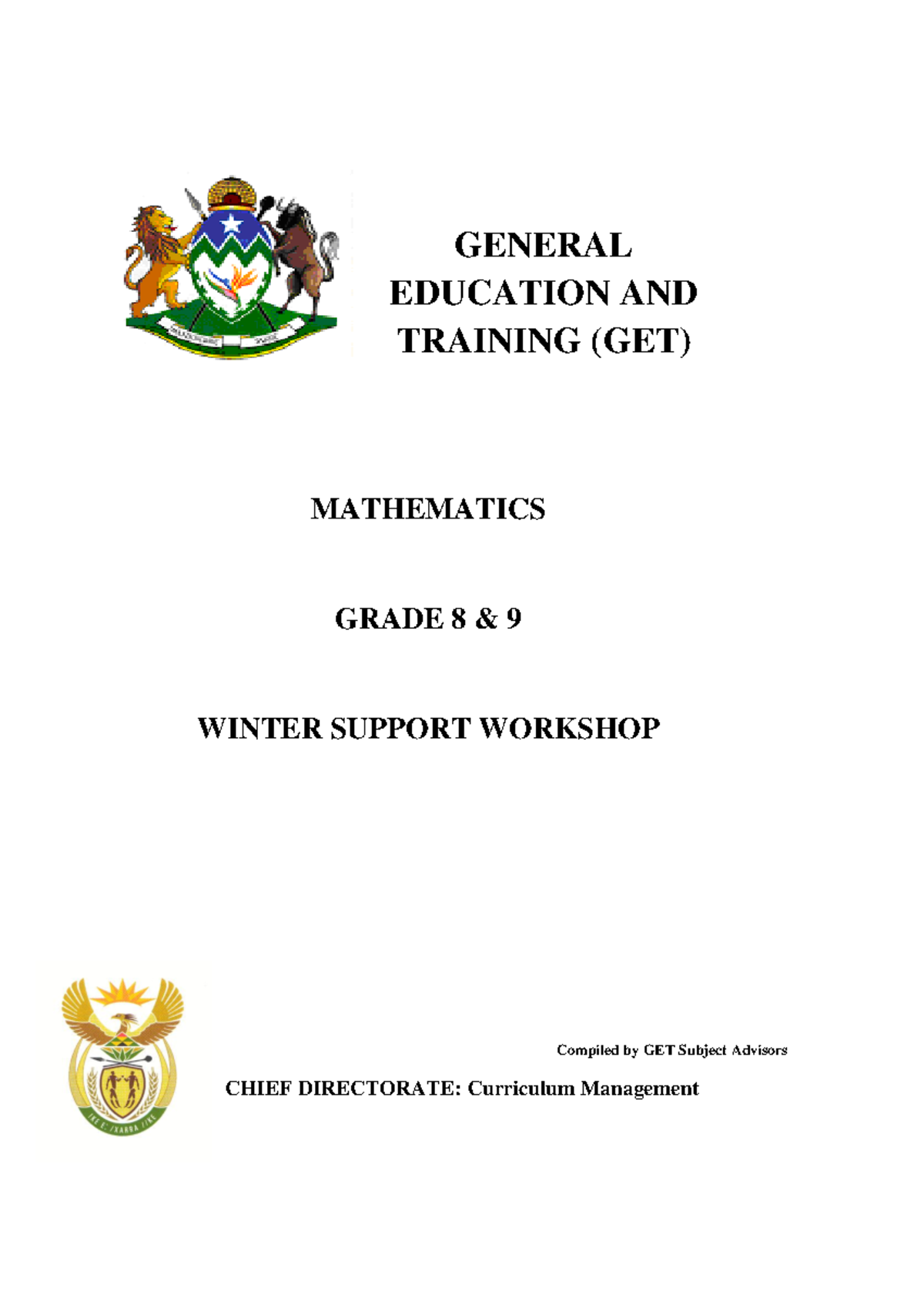 Maths Grade 8 9 REV PACK 2020 - MATHEMATICS GRADE 8 & 9 WINTER SUPPORT ...