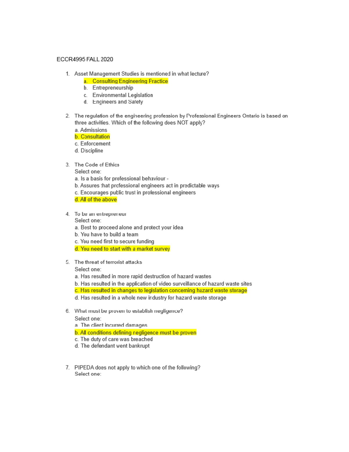 ECOR 4995 Final 2 - Collection of practice materials - ECOR4995 FALL ...