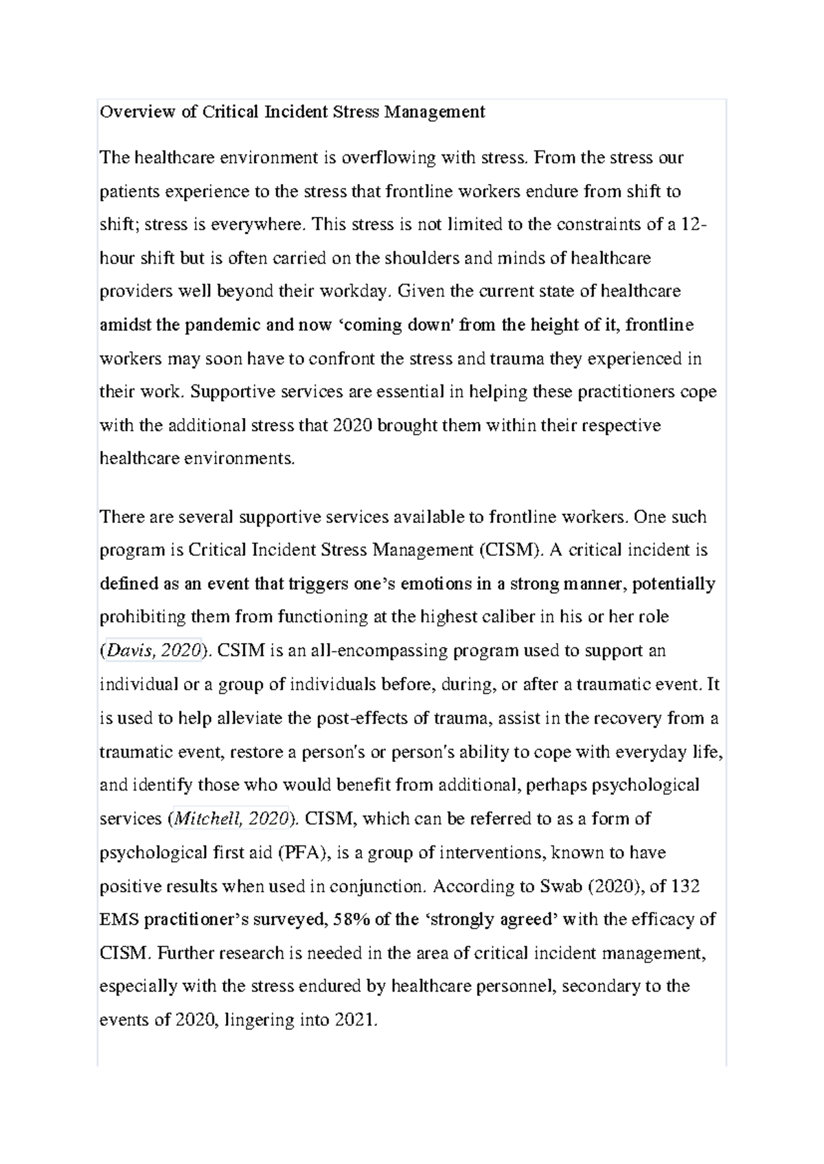 Rapid Model PFA - Overview of Critical Incident Stress Management The ...