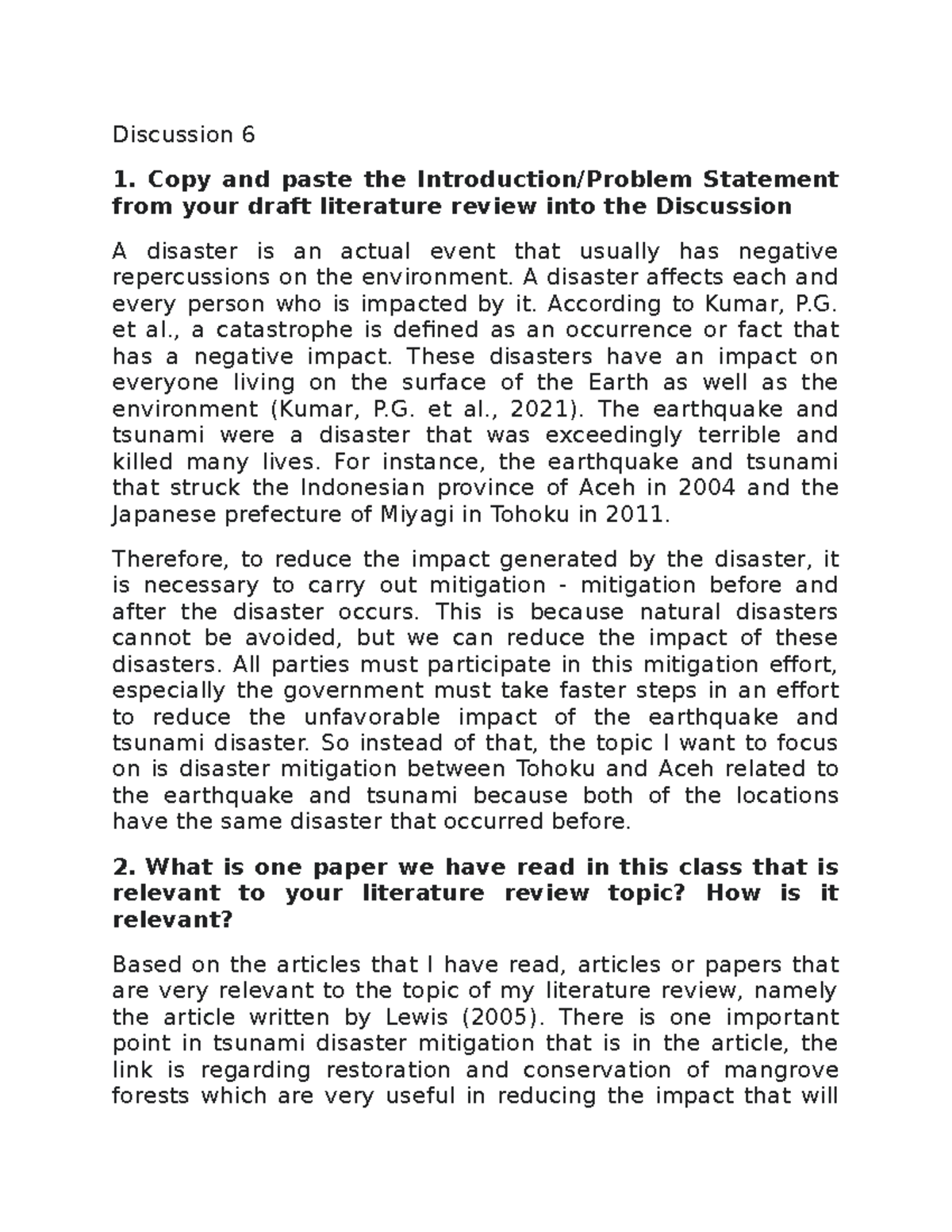 EVS518 Week6 Discussion 6 - Discussion 6 Copy and paste the ...