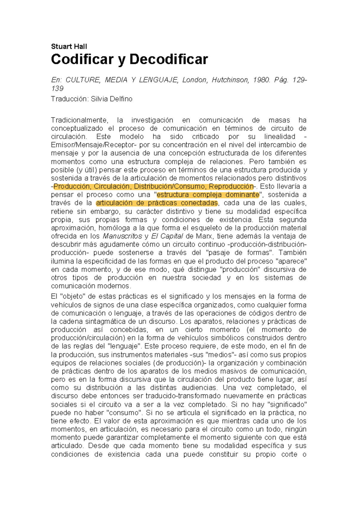 HALL Codificar y decodificar - Stuart Hall Codificar y Decodificar En ...