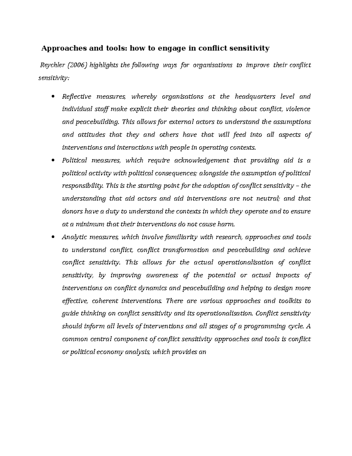 Approaches and tools - how to engage in conflict sensitivity ...