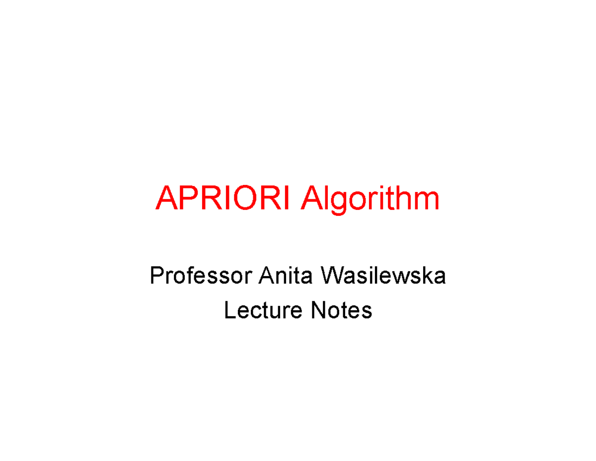 Numericals apriori FPgrowth - APRIORI Algorithm Professor Anita ...