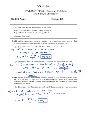 Quiz 02 sol - quiz 2 question and solution - Quiz STAT/MATH 318 ...
