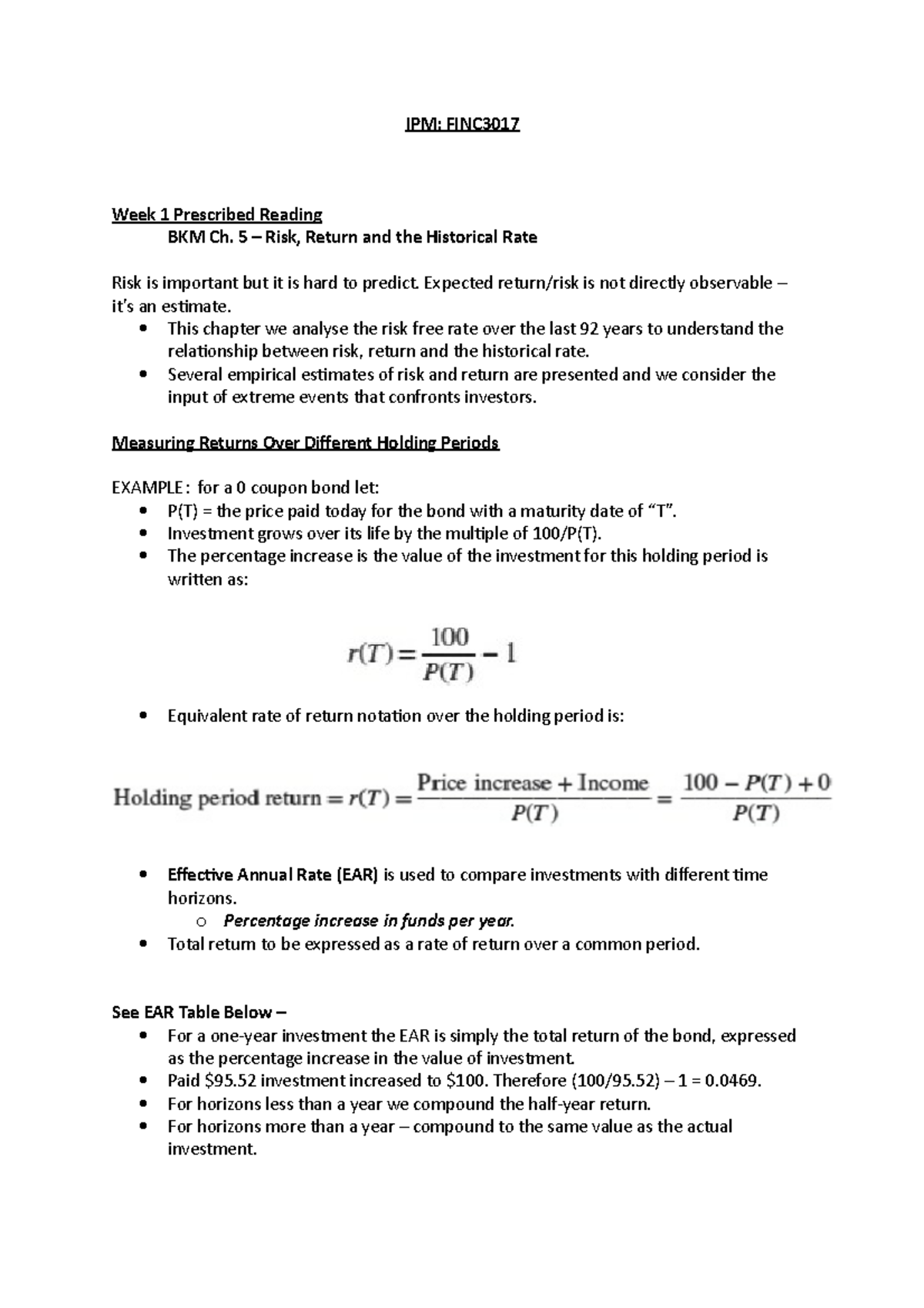 IPM notes all year. - IPM: FINC Week 1 Prescribed Reading BKM Ch. 5 ...