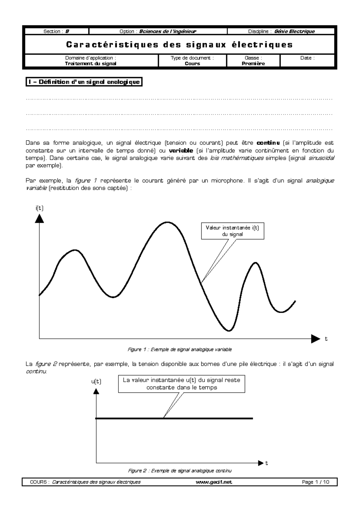 Les signaux analogiques - - Studocu