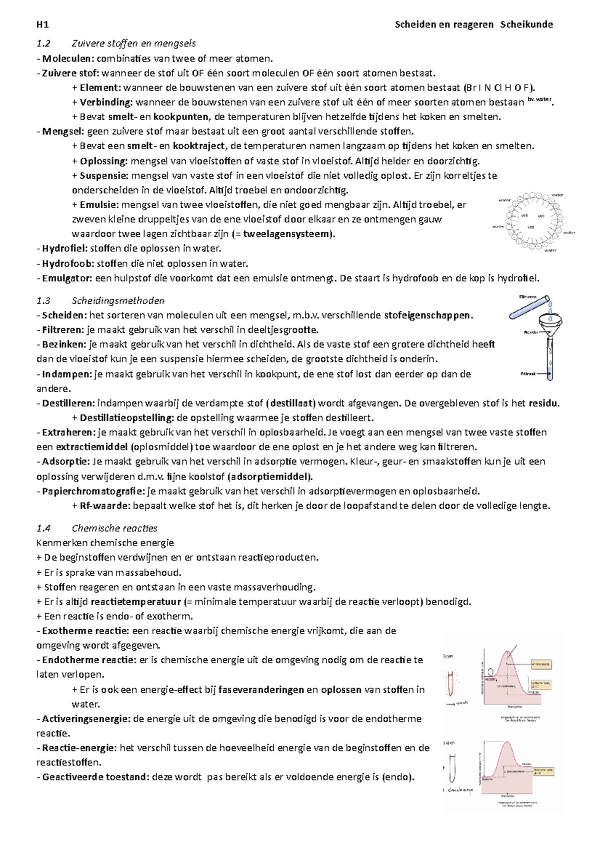 Scheikunde - Hoofdstuk 1 - Scheiden en reageren - H1 Scheiden en ...