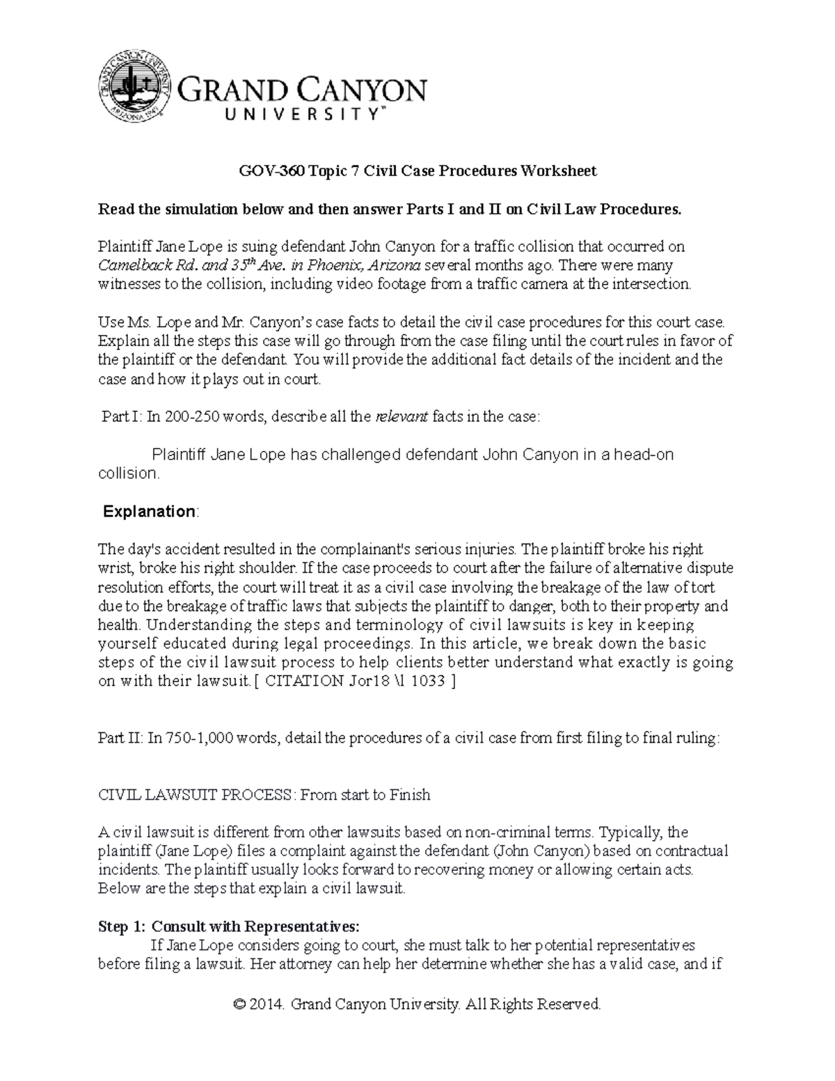 GOV-360 Topic 7 Civil Case Procedures Worksheet - GOV-360 Topic 7 Civil ...
