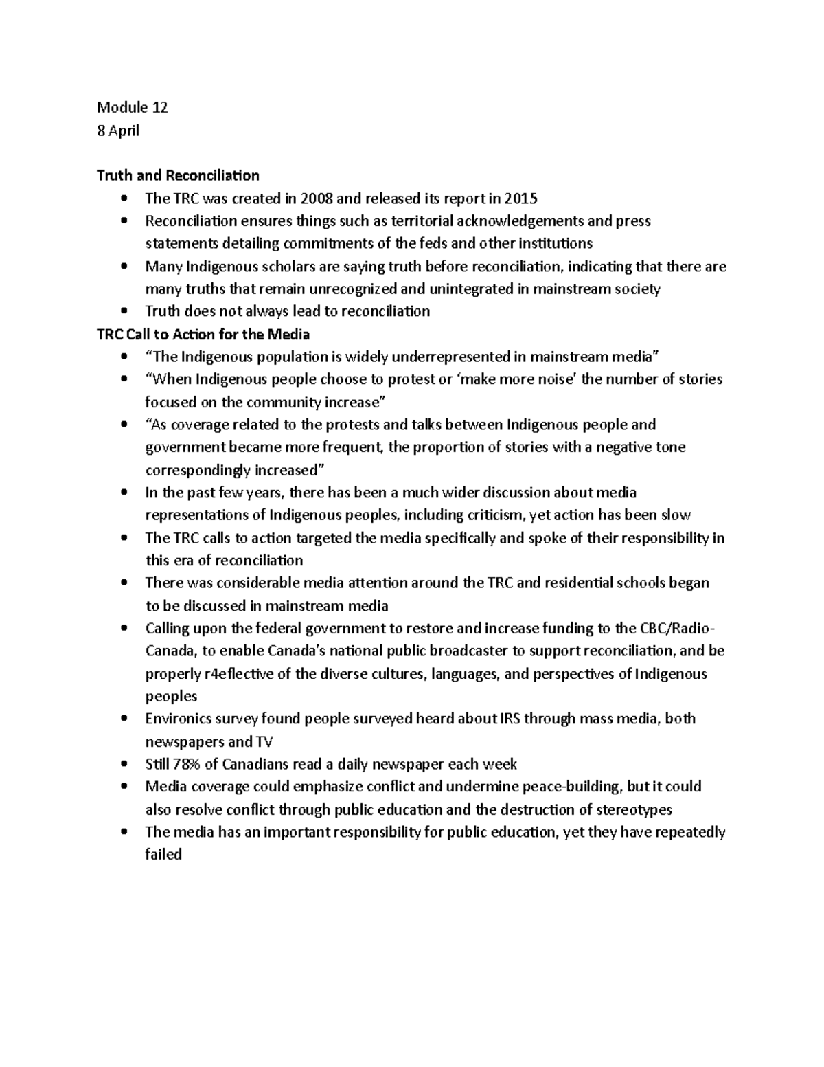 Module 12 - Lecture notes 12 - Module 12 8 April Truth and ...