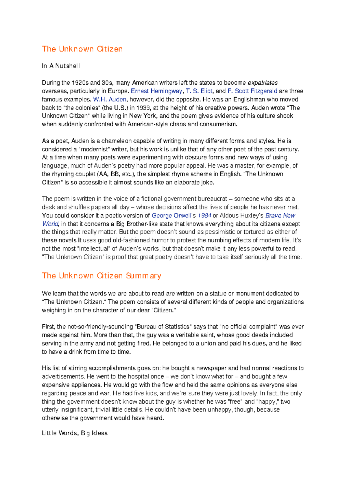 The Unknown Citizen - Poetry notes - The Unknown Citizen In A Nutshell ...