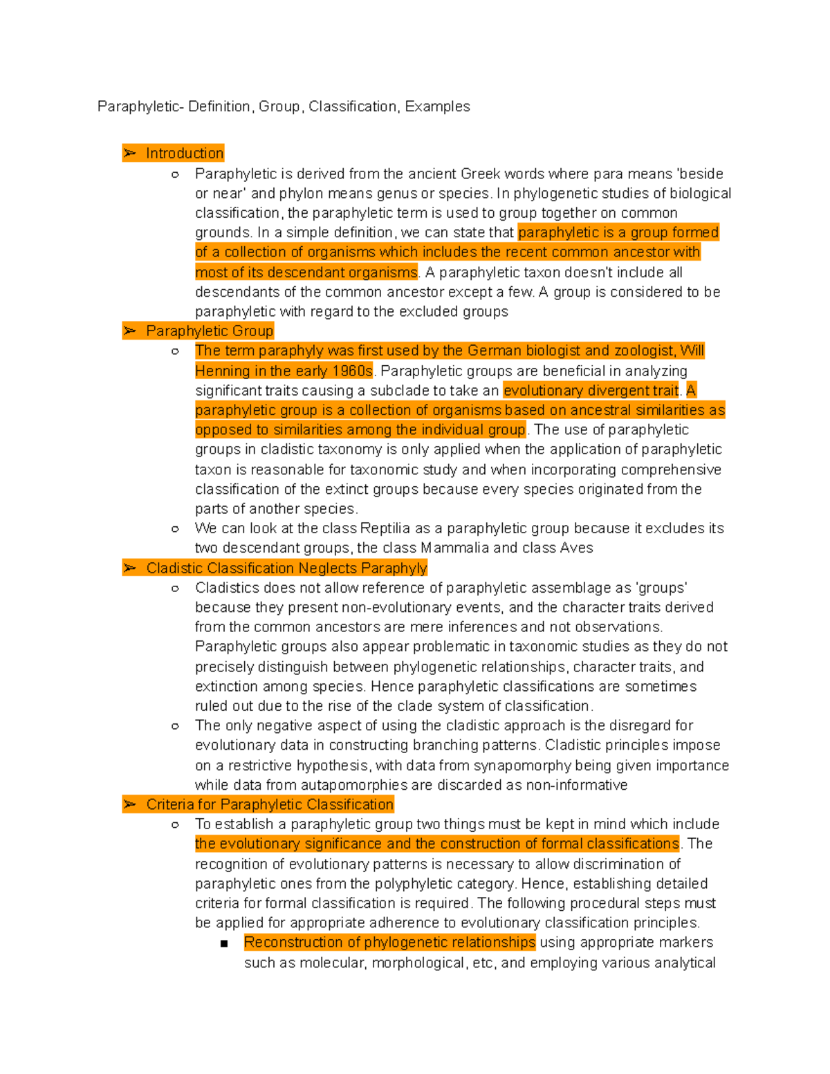 Paraphyletic- Definition, Group, Classification, Examples - In ...