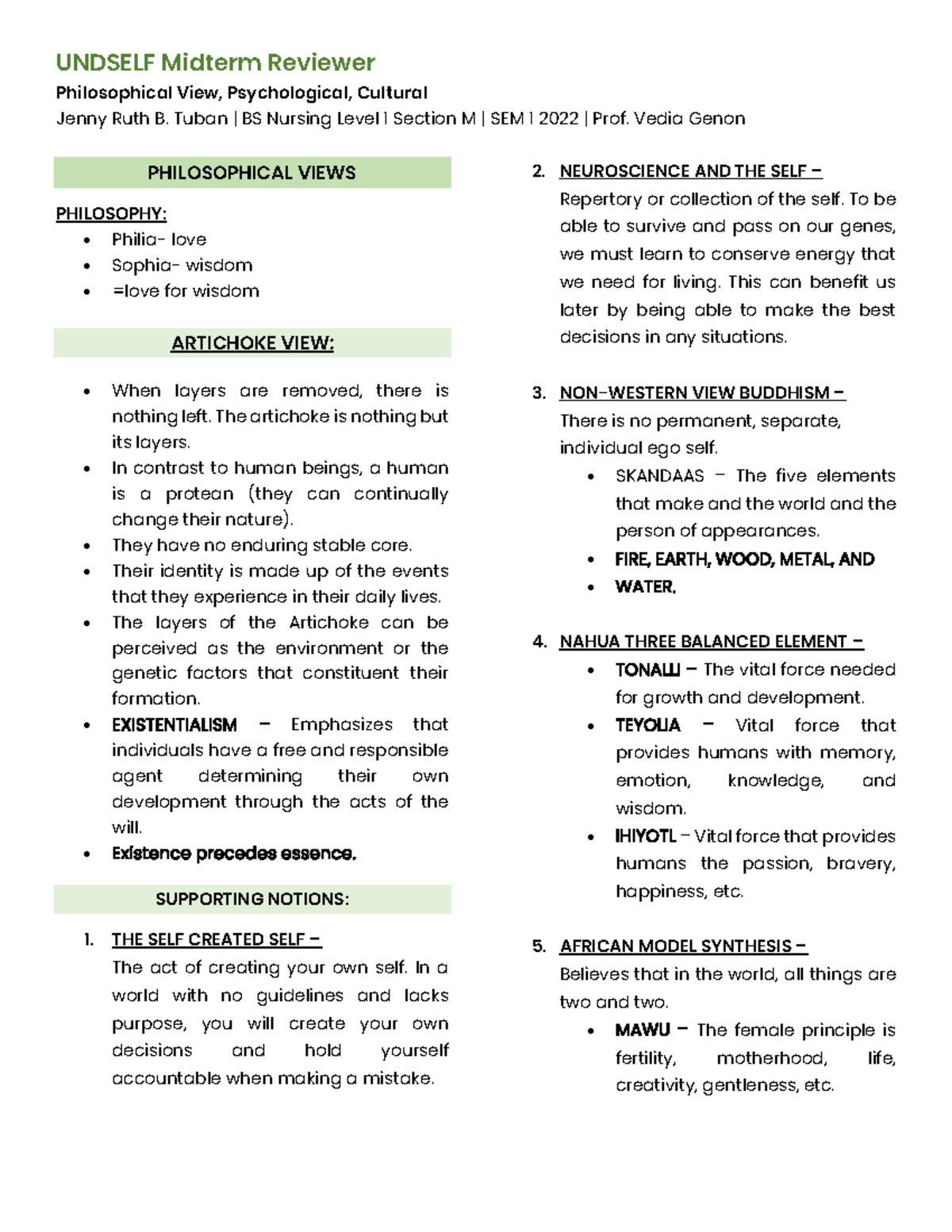 Undself- Midterm- Reviewer - UNDSELF Midterm Reviewer Philosophical ...
