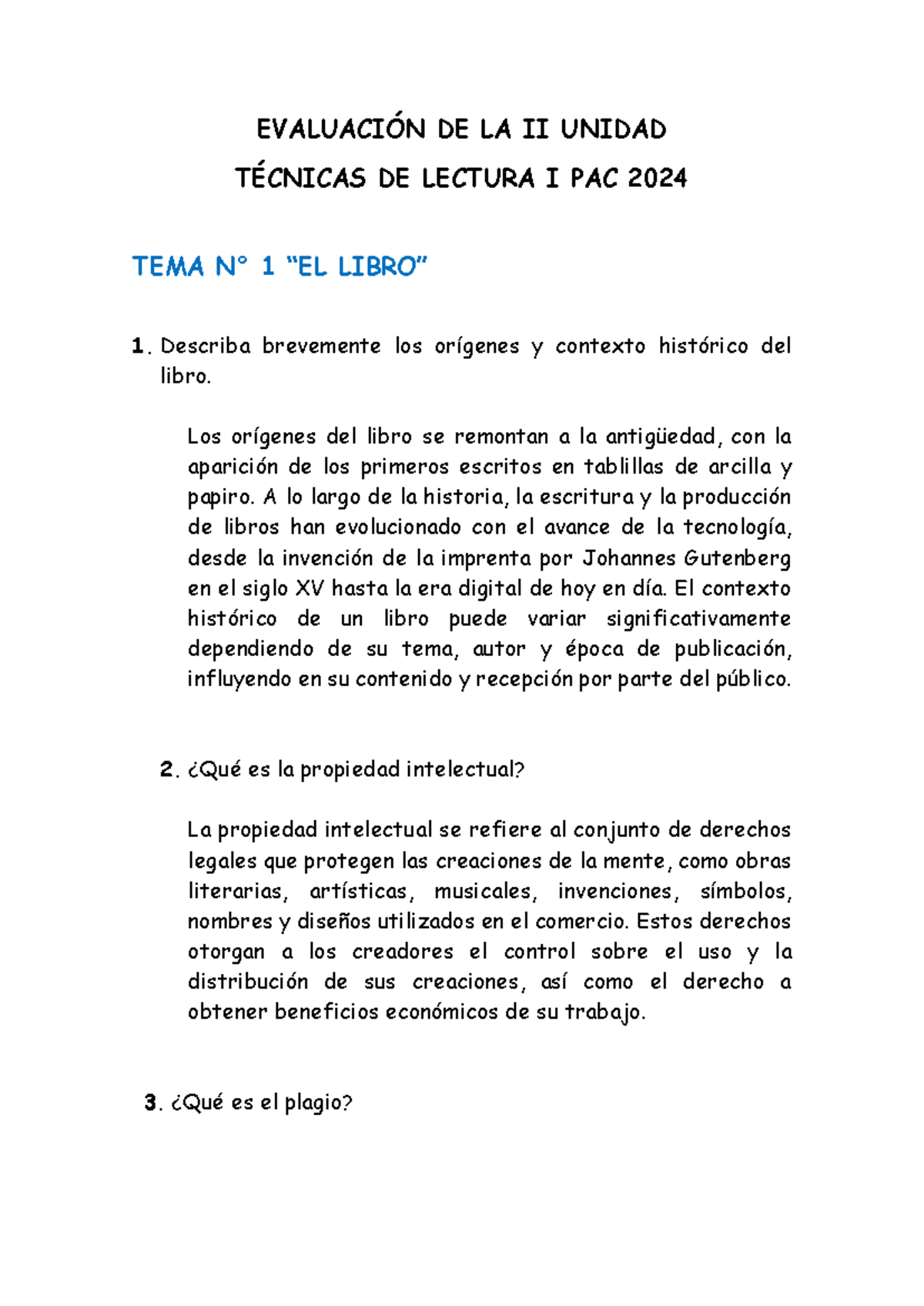 GUÍA DE Repaso II Examen Tecnicas de lectura - EVALUACIÓN DE LA II ...
