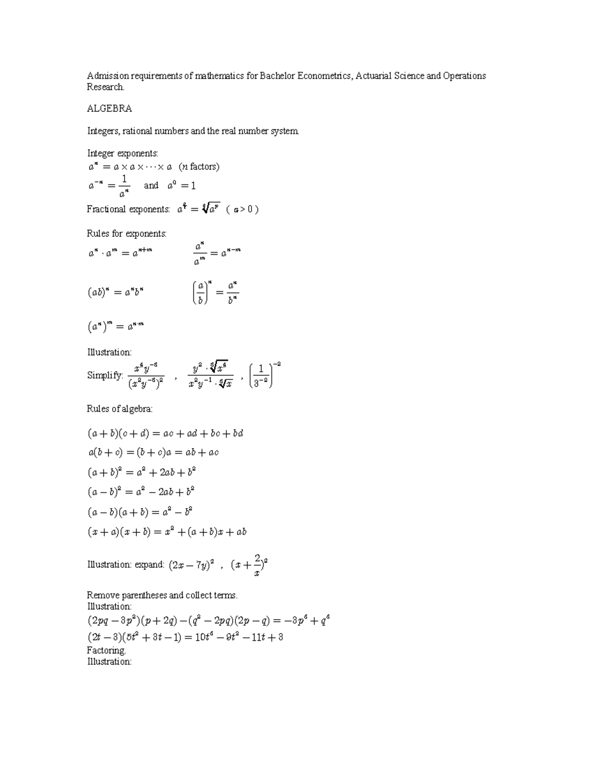 AE-Math-Topics - Business Analytics topics - Admission requirements of ...