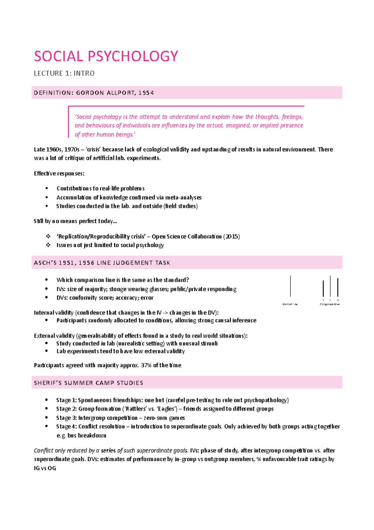 Social Psychology Lecture Notes - SOCIAL PSYCHOLOGY LECTURE 1: INTRO ...