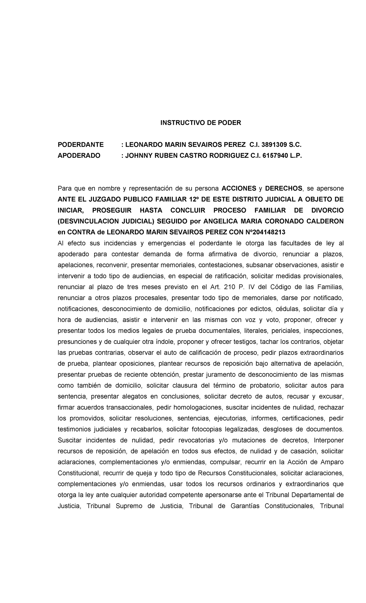 Instructivo depoder - INSTRUCTIVO DE PODER PODERDANTE : LEONARDO MARIN ...
