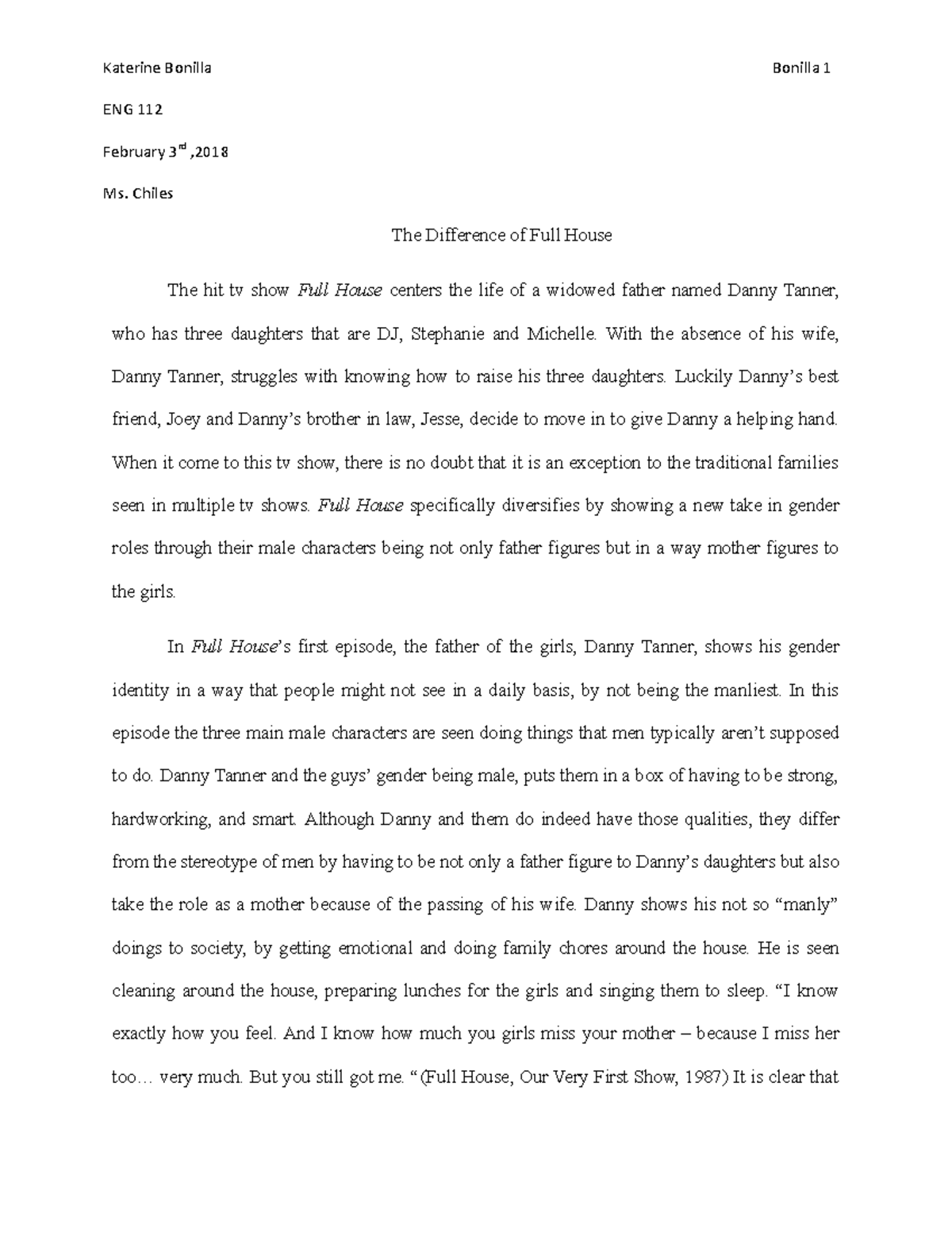 English 112 - Katerine Bonilla ENG 112 February 3rd , Ms. Chiles ...