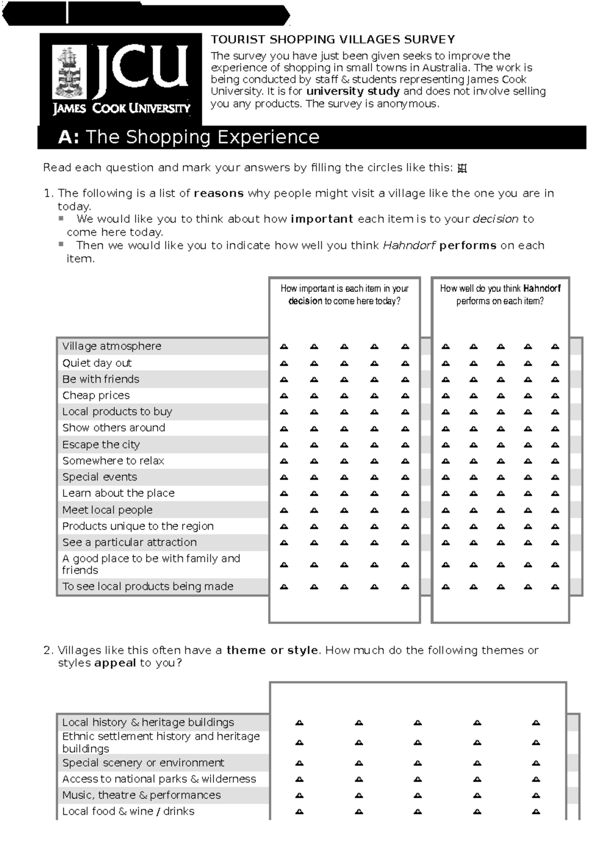 Leisure Shopping Questionnaire - TOURIST SHOPPING VILLAGES SURVEY The ...