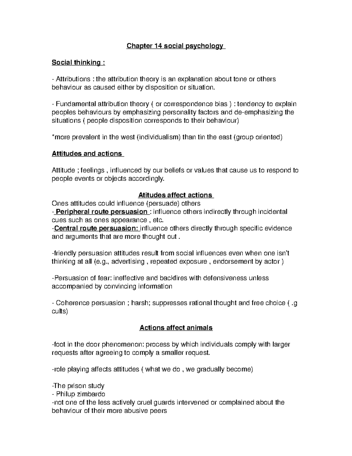 Chapter 14 social psychology - Chapter 14 social psychology Social ...