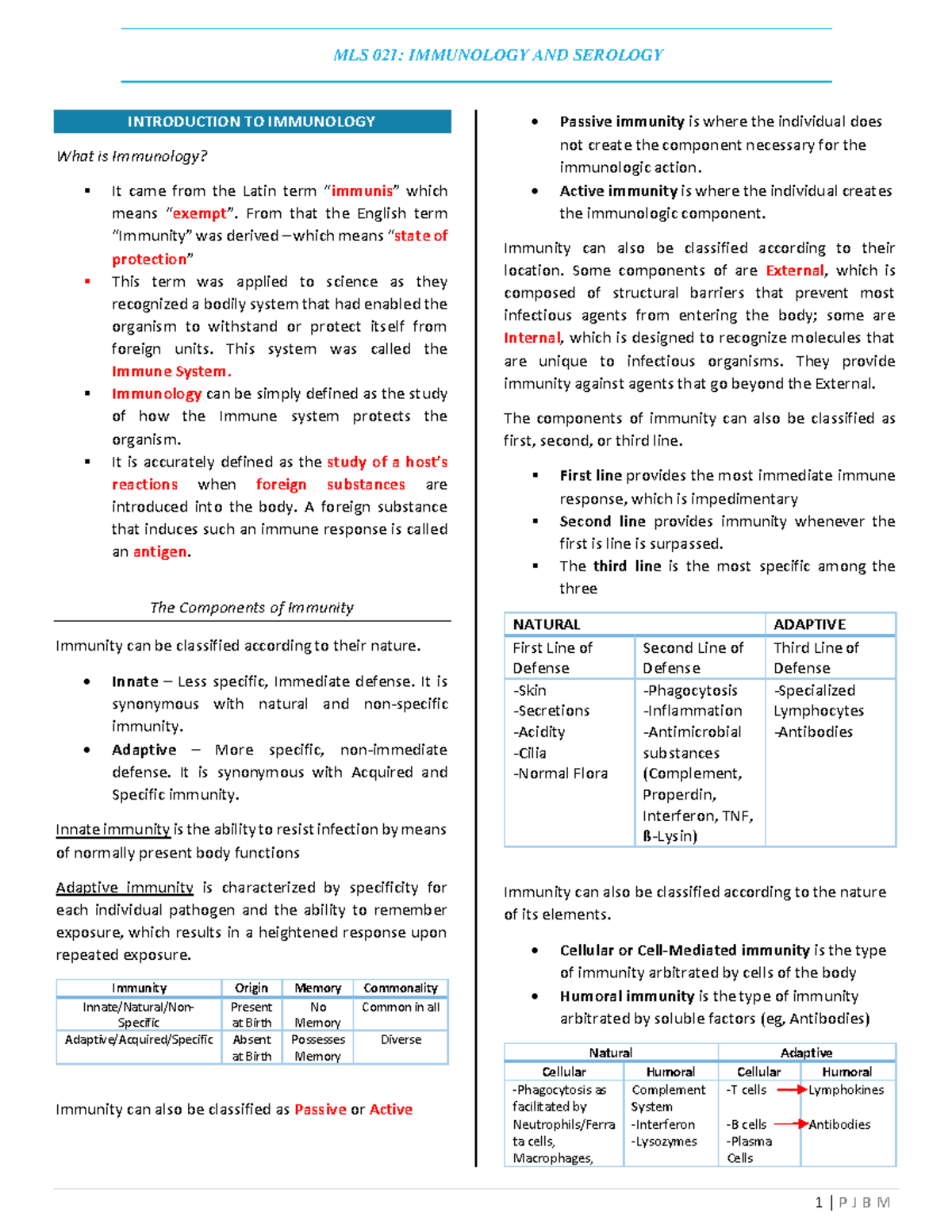 IS Reviewer Notes - INTRODUCTION TO IMMUNOLOGY What is Immunology? It ...