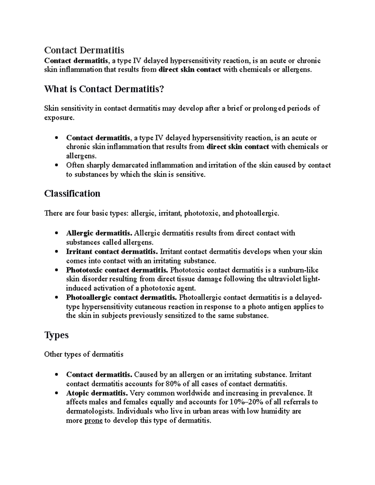 Contact Dermatitis - Contact Dermatitis Contact dermatitis , a type IV ...