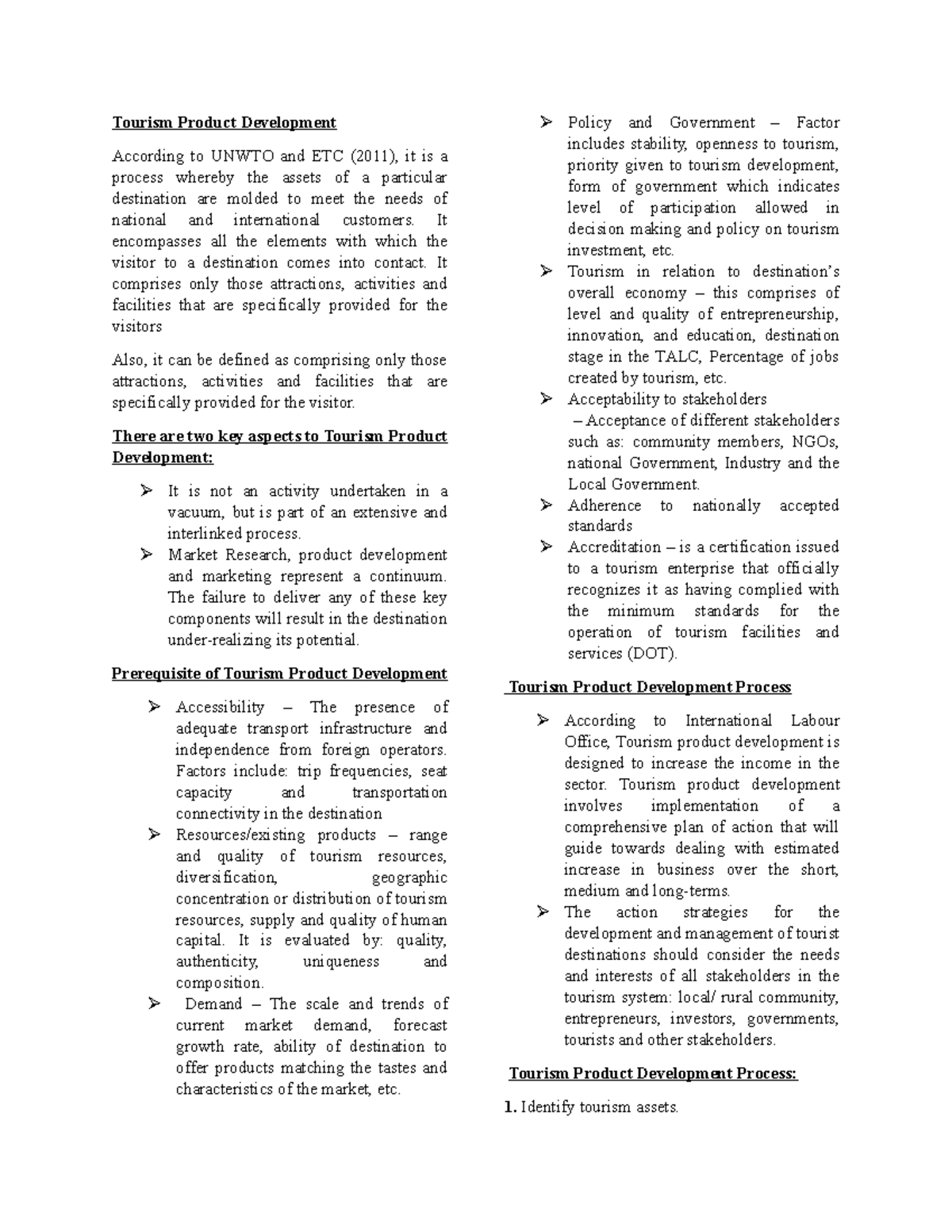 Tourism-Product-Development - Midterm Reviewer - Tourism Product Development According to UNWTO ...