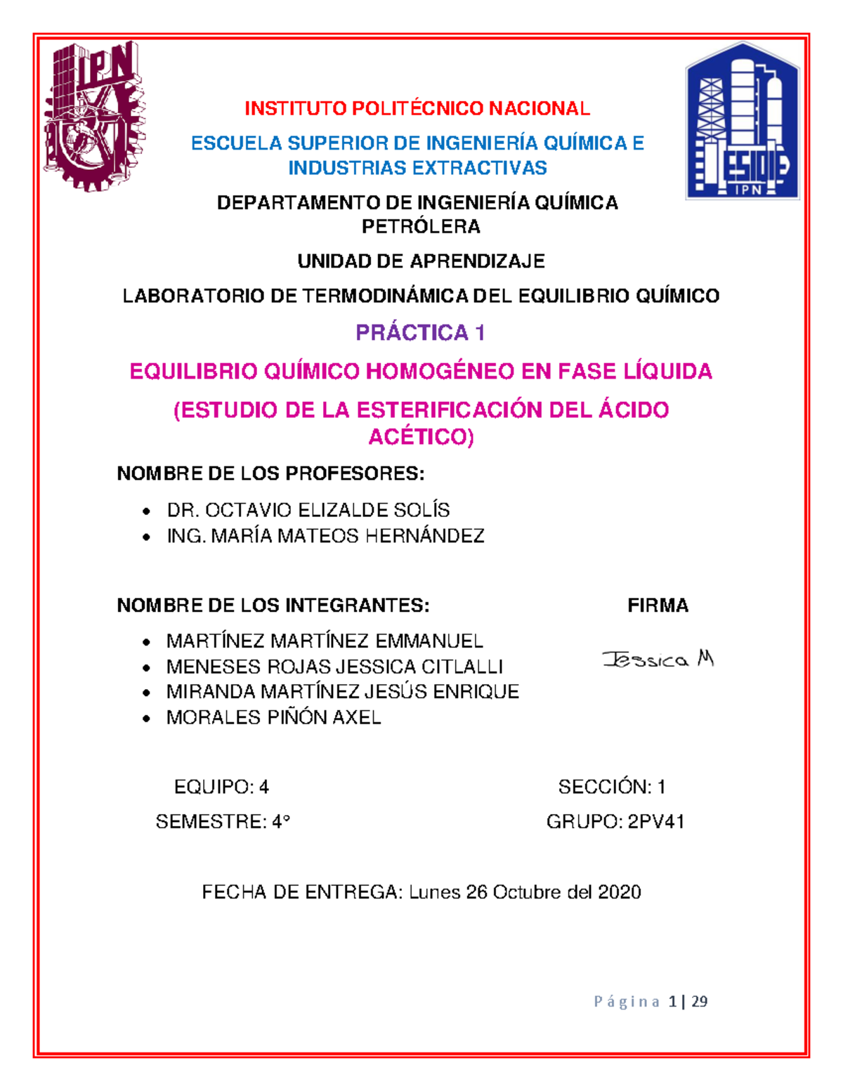 Practica 1 TEQ - Warning: TT: undefined function: 32 INSTITUTO POLITÉCNICO NACIONAL ESCUELA ...