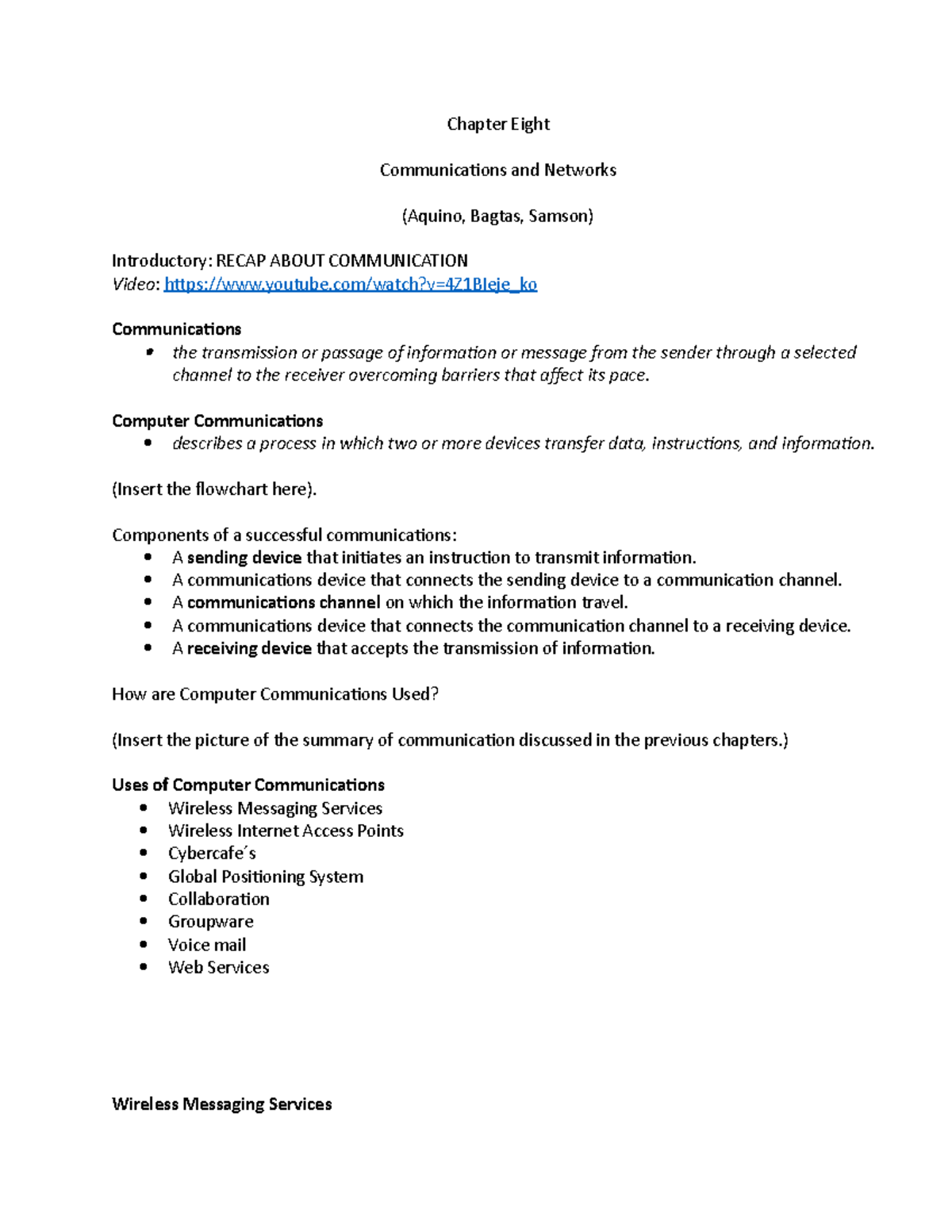 Chapter Eight outline - Chapter Eight Communications and Networks ...